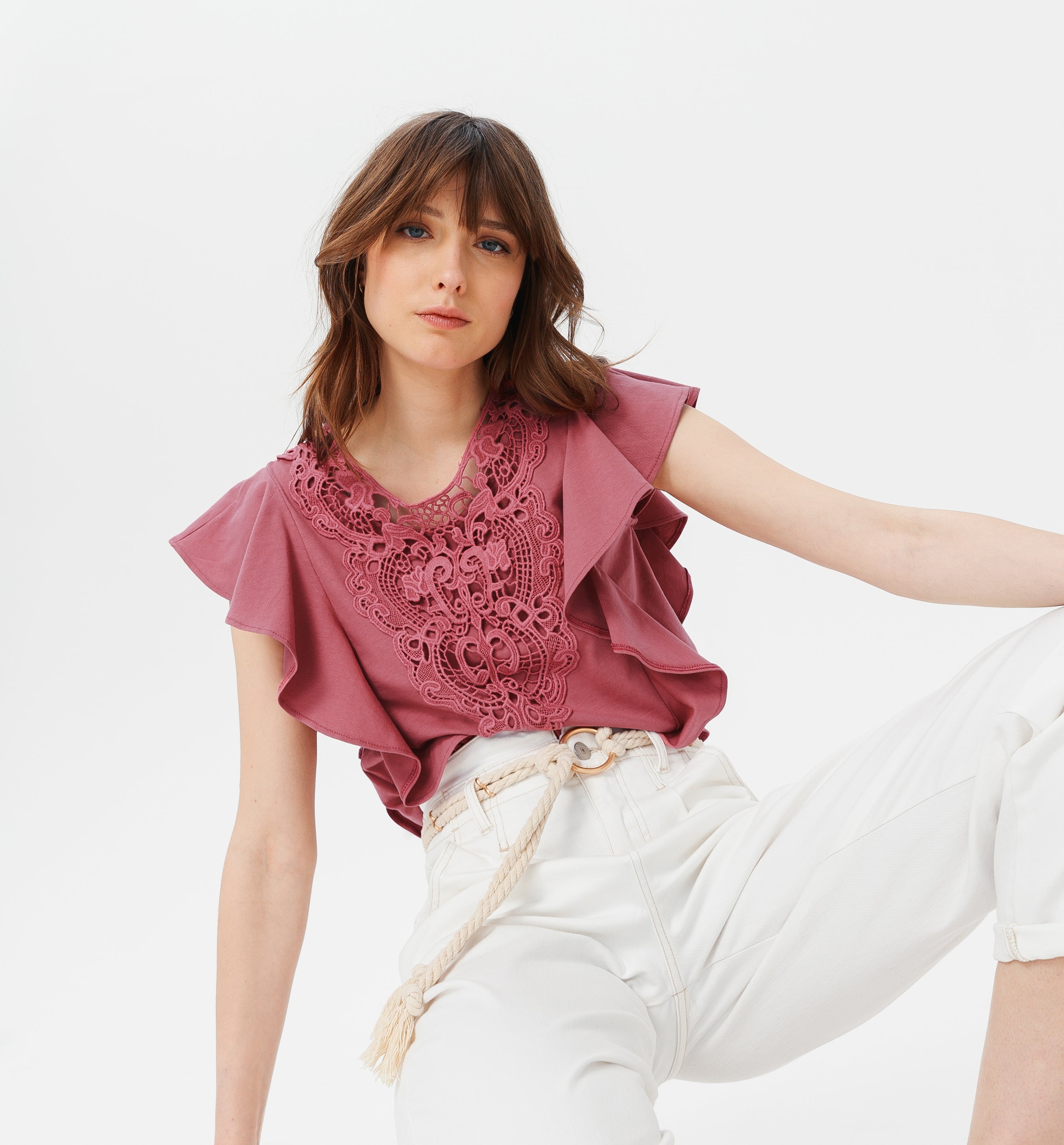 Top with frilly sleeves - Pink