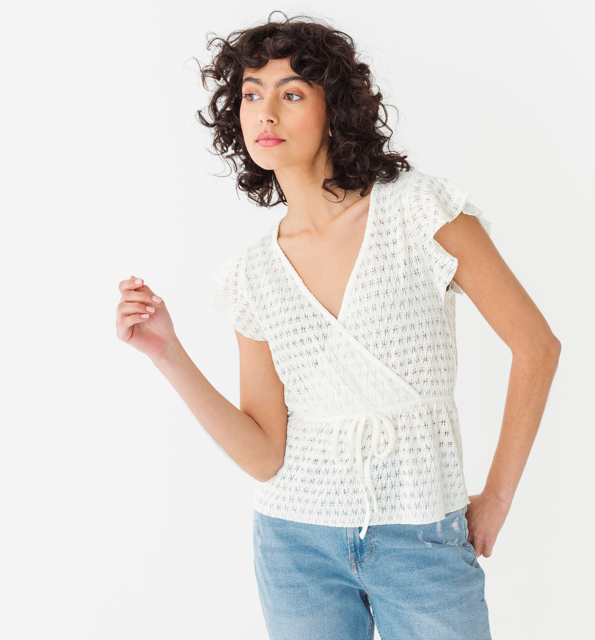Openwork crossover top - Ecru