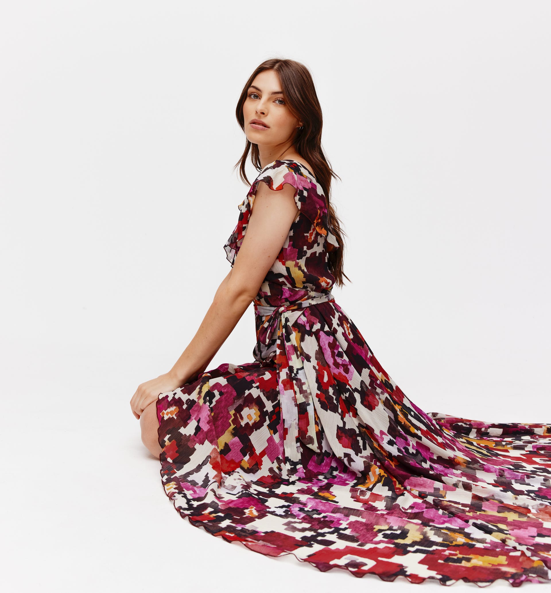Patterned Crossover Dress Ecru Print