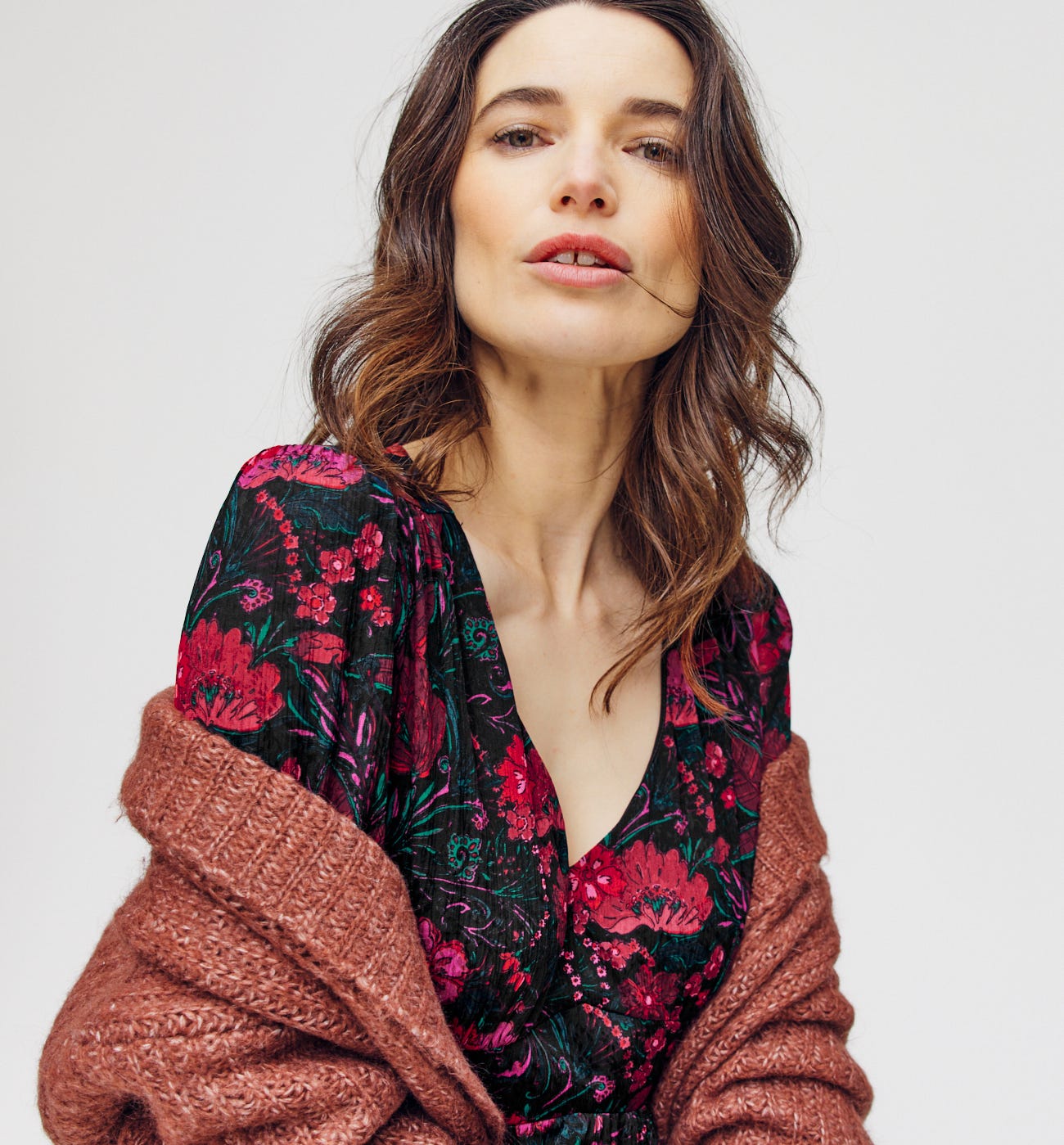 Frilly Patterned Dress Black Prints