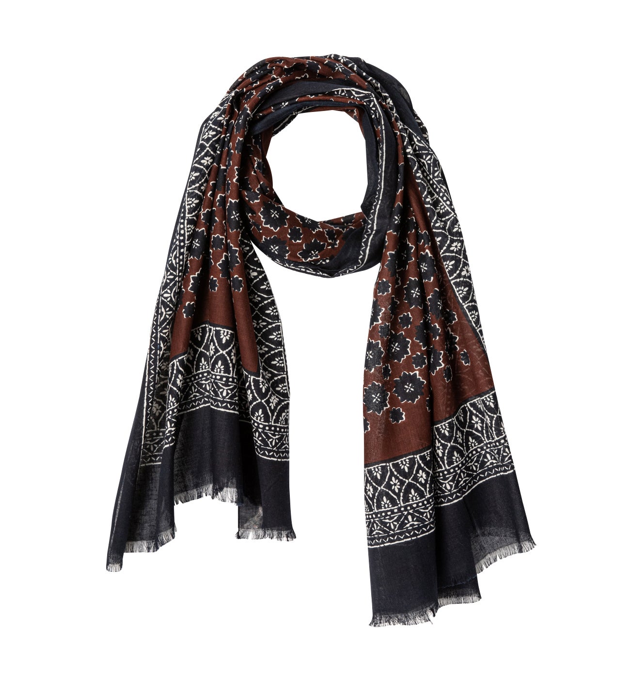 Patterned cheche scarf - Chestnut brown