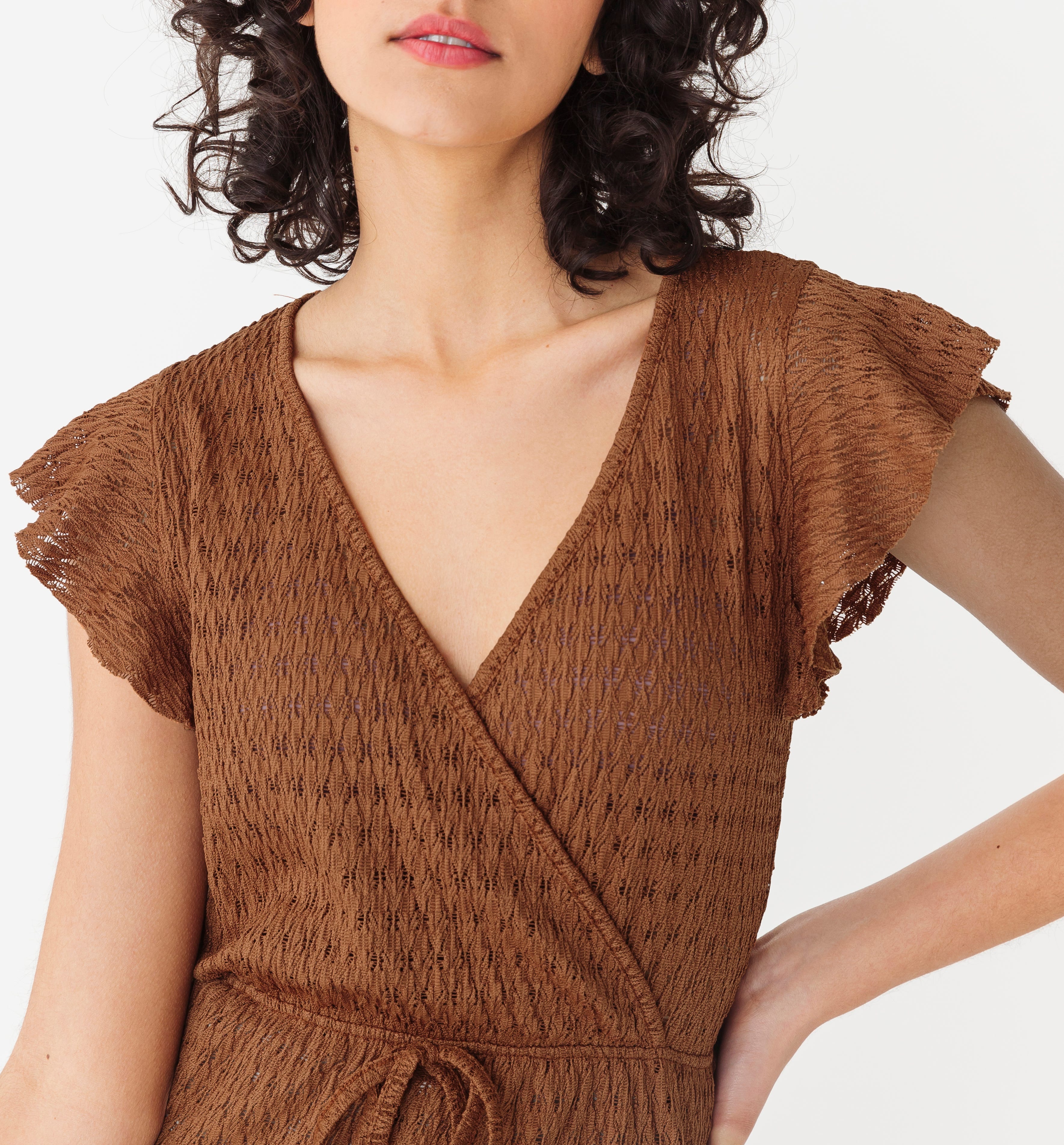 Openwork crossover top - Cognac