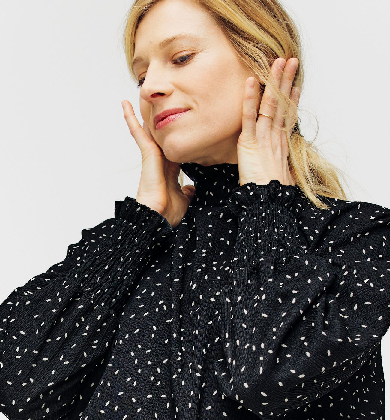 Raised Neckline Top Black Print