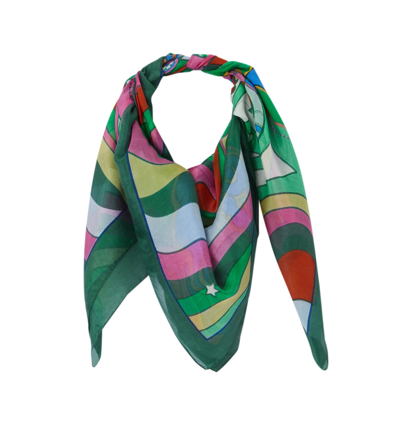 Pure silk scarf: zodiac signs - Green print