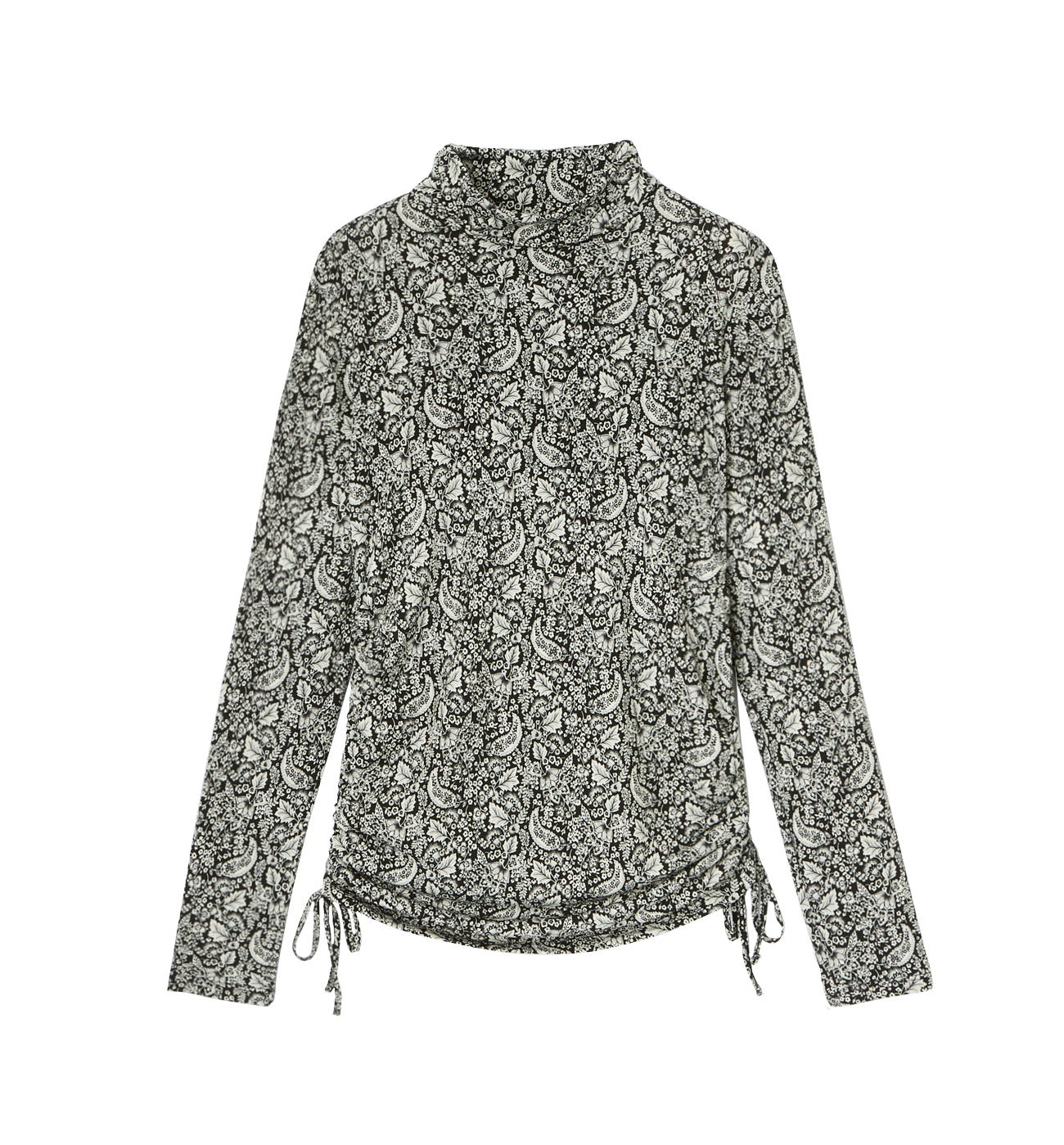 Rollneck Patterned Top Black Print