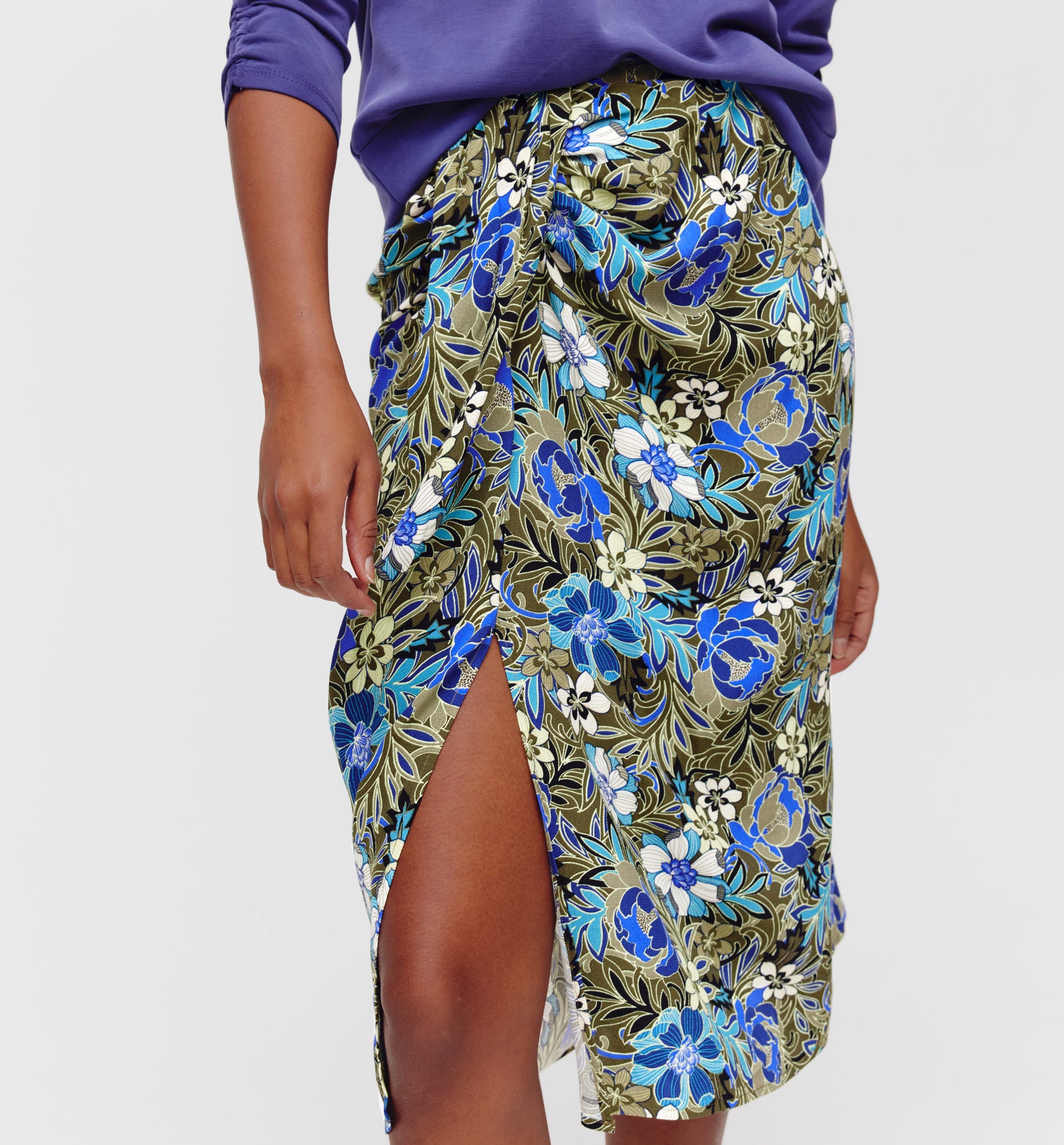 Midi Slit Skirt Multicolour Print