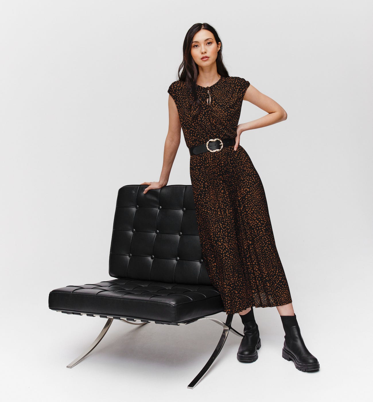 Patterned pleated dress - Black print