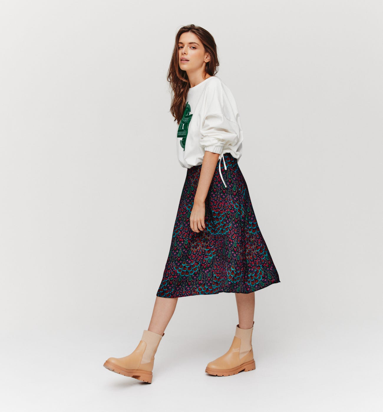 Patterned Midi Skirt Multicolour Print