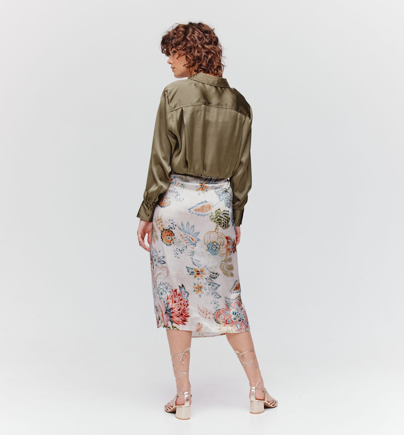 Patterned Midi Skirt Ecru Print