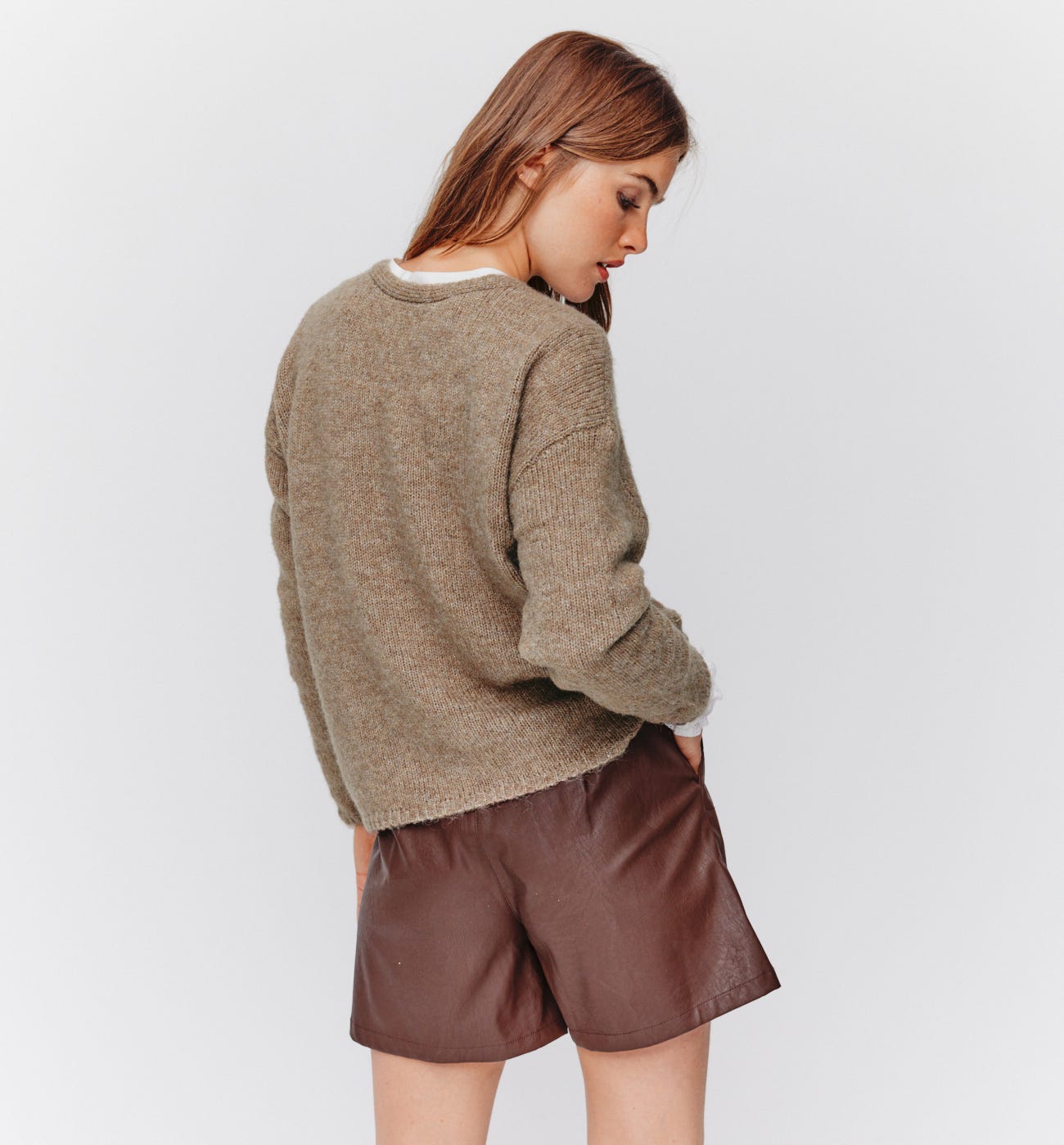Two-way jumper-cardigan - Chestnut brown