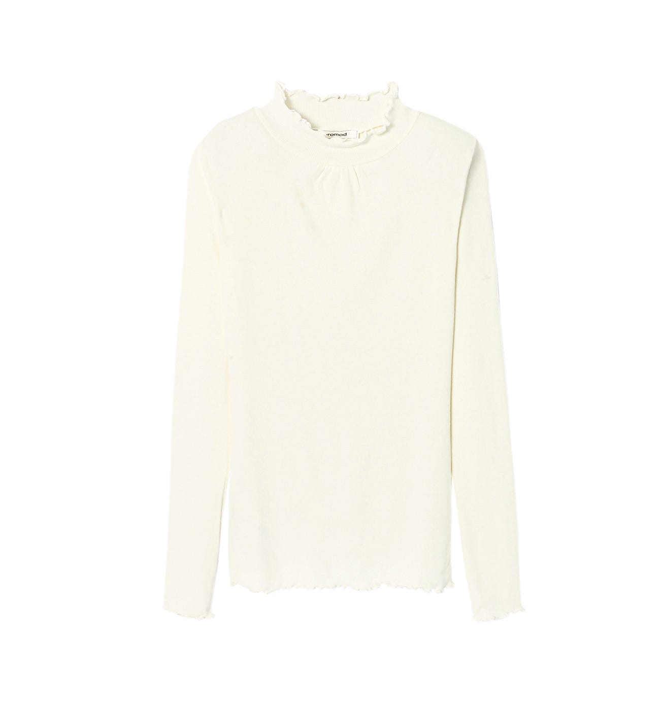 Rib Raised Neckline Top Ecru