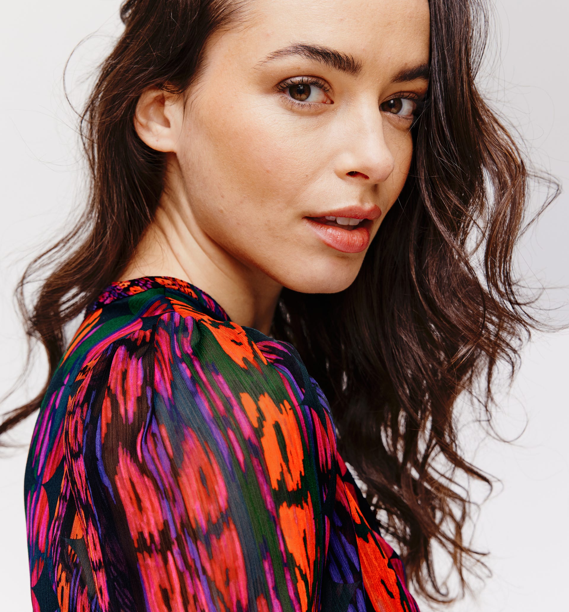 Frilly patterned voile dress - Multicolour print