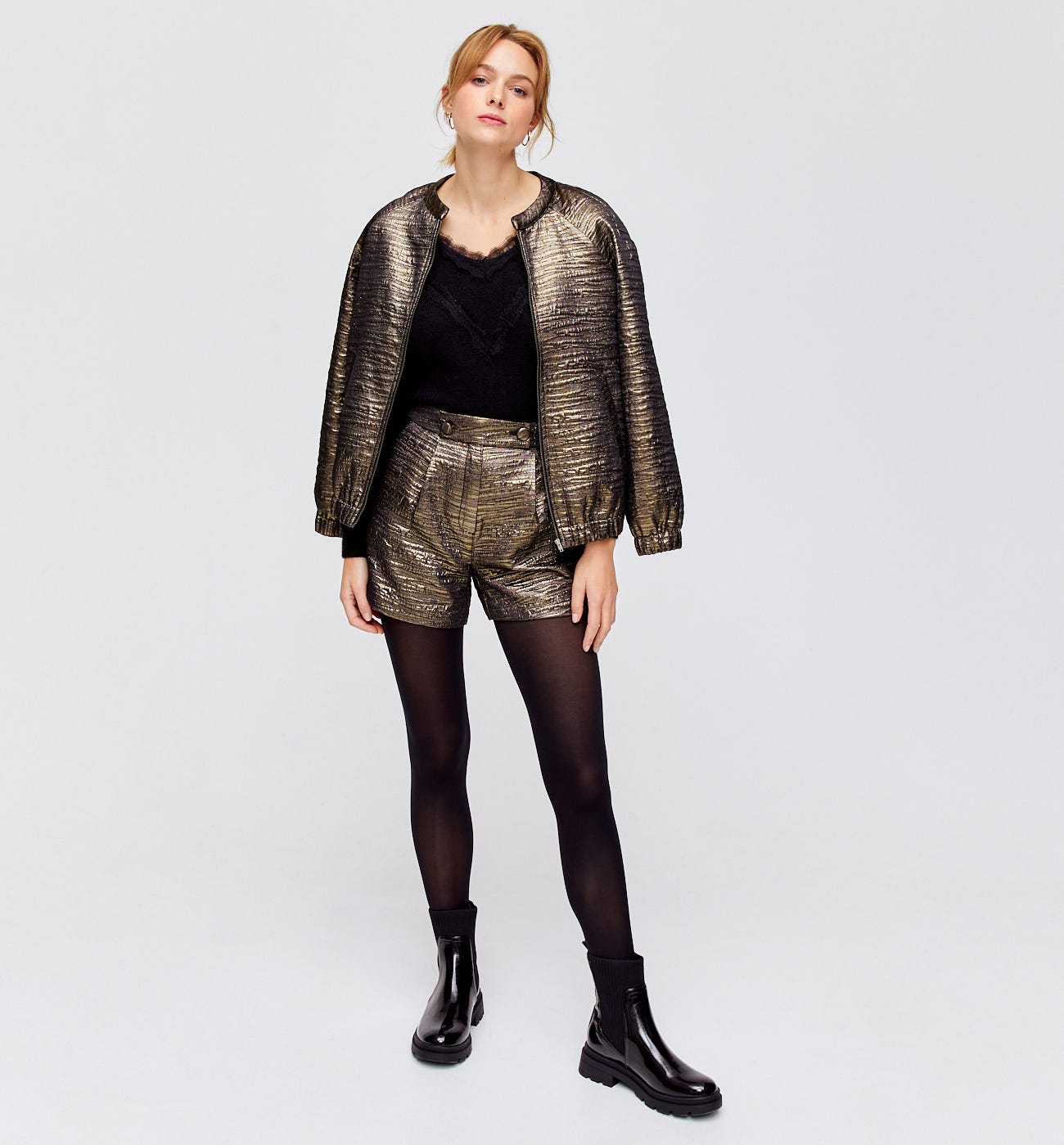 Lamé effect shorts - Black print