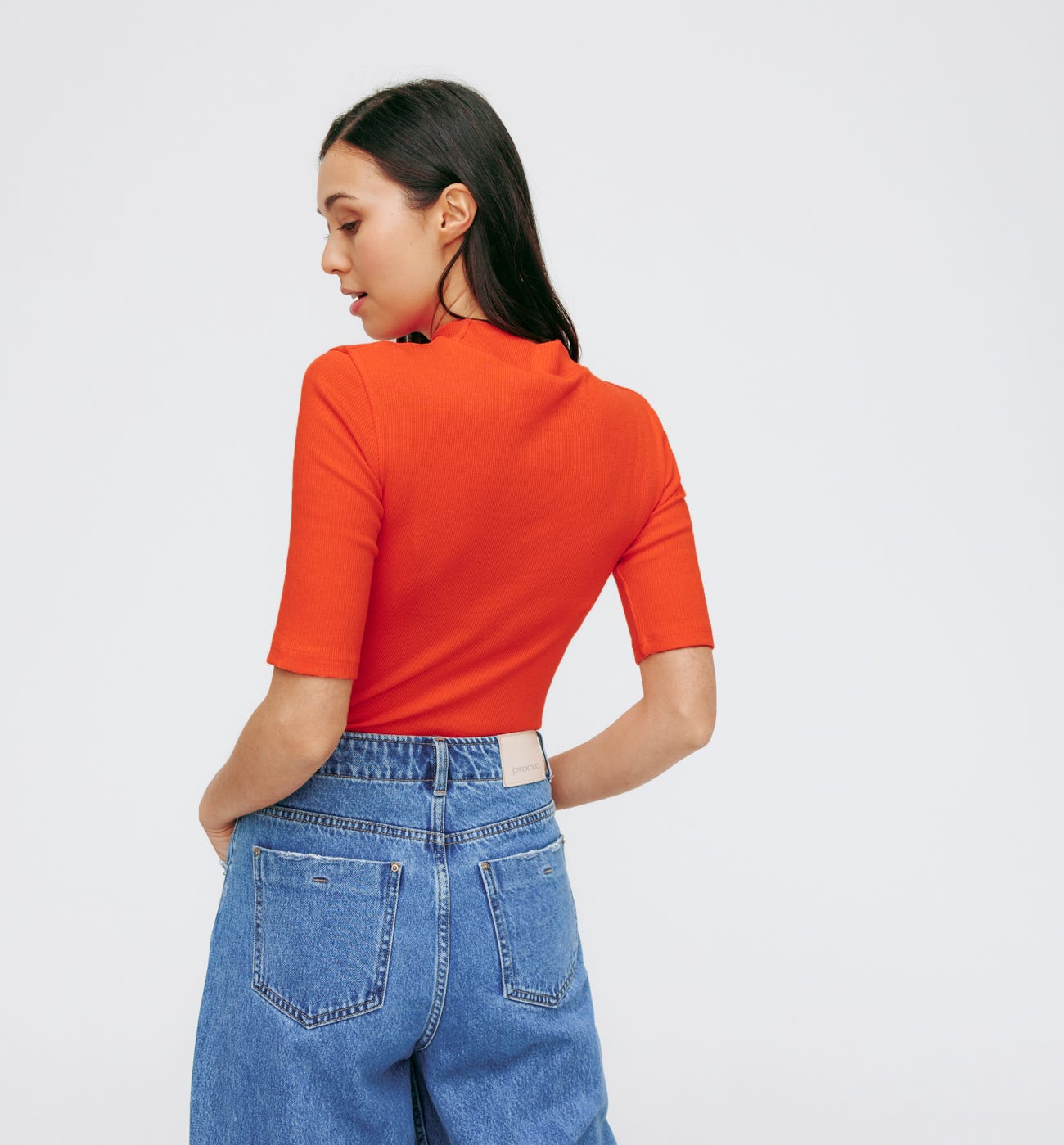 Plain Raised Neckline Top Orange