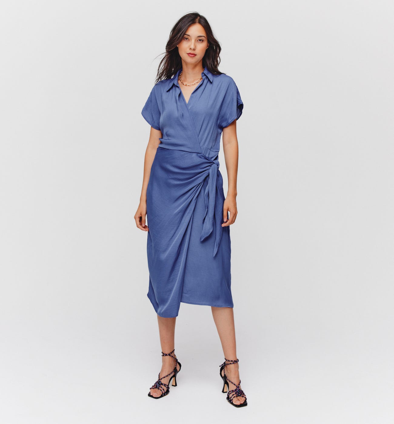 Silky crossover dress - Blue