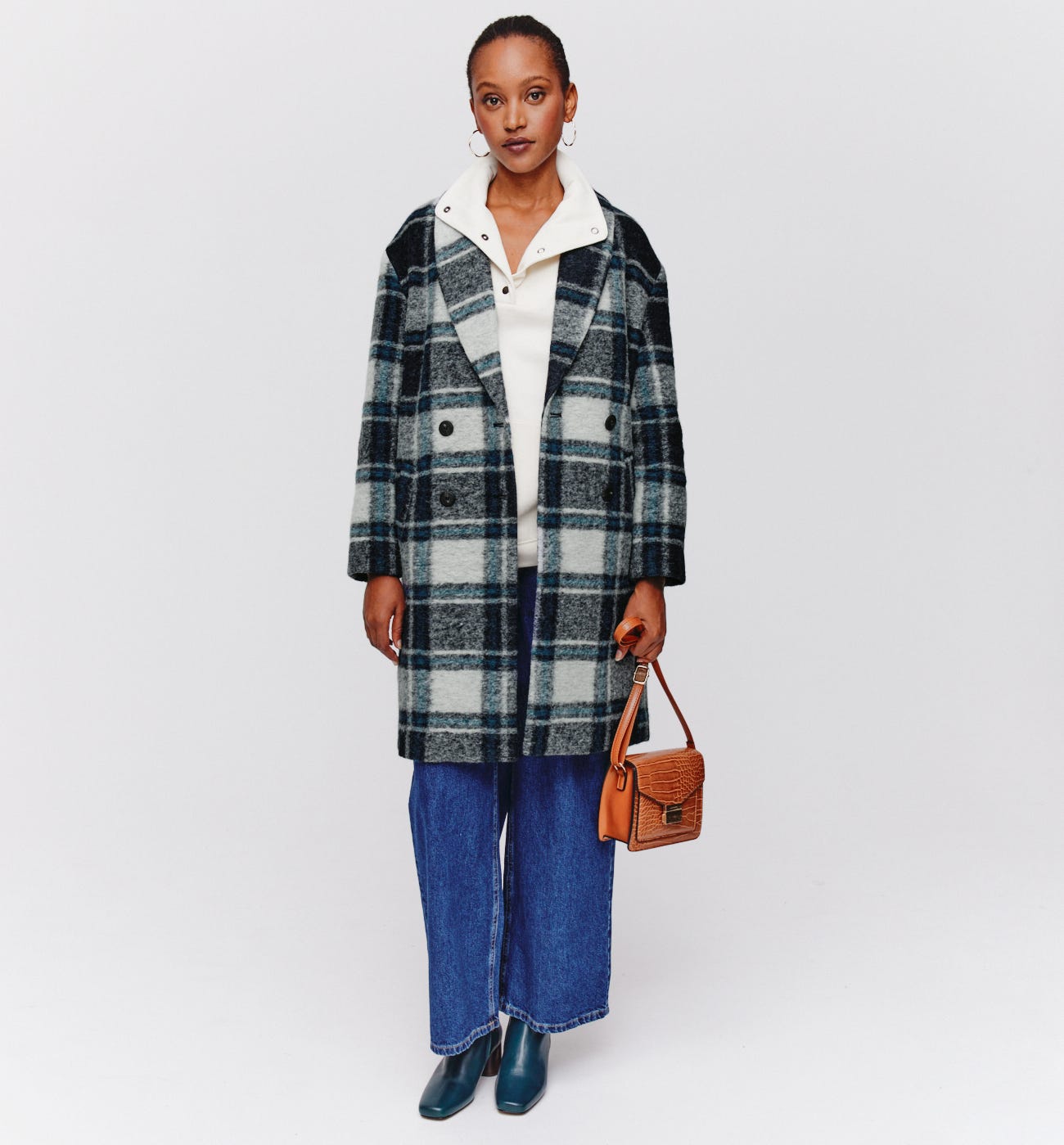 CARMEN wool-blend coat - Navy blue print