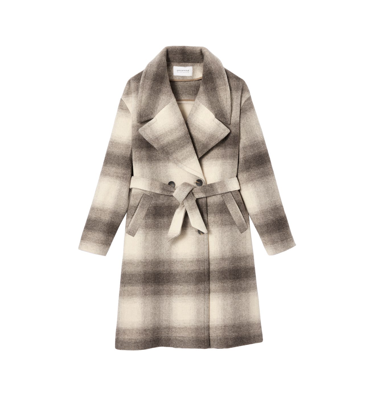 Checked wool-blend coat - Ecru print