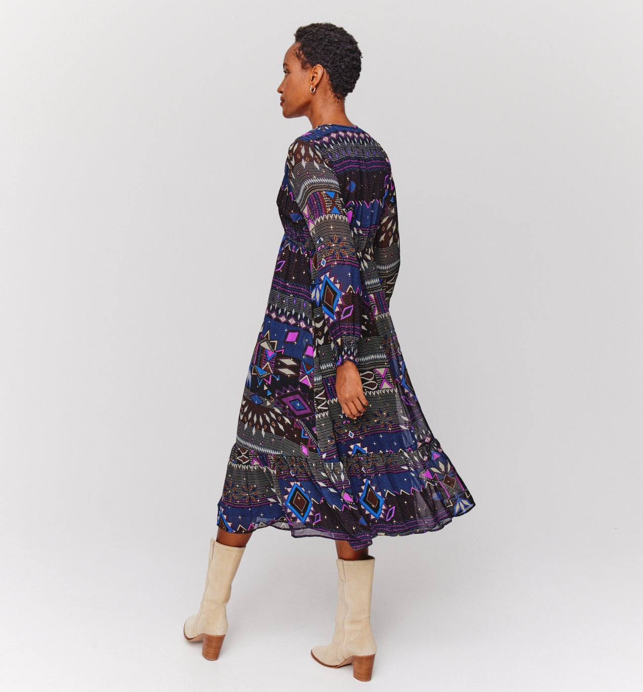 Patterned voile dress - Black print