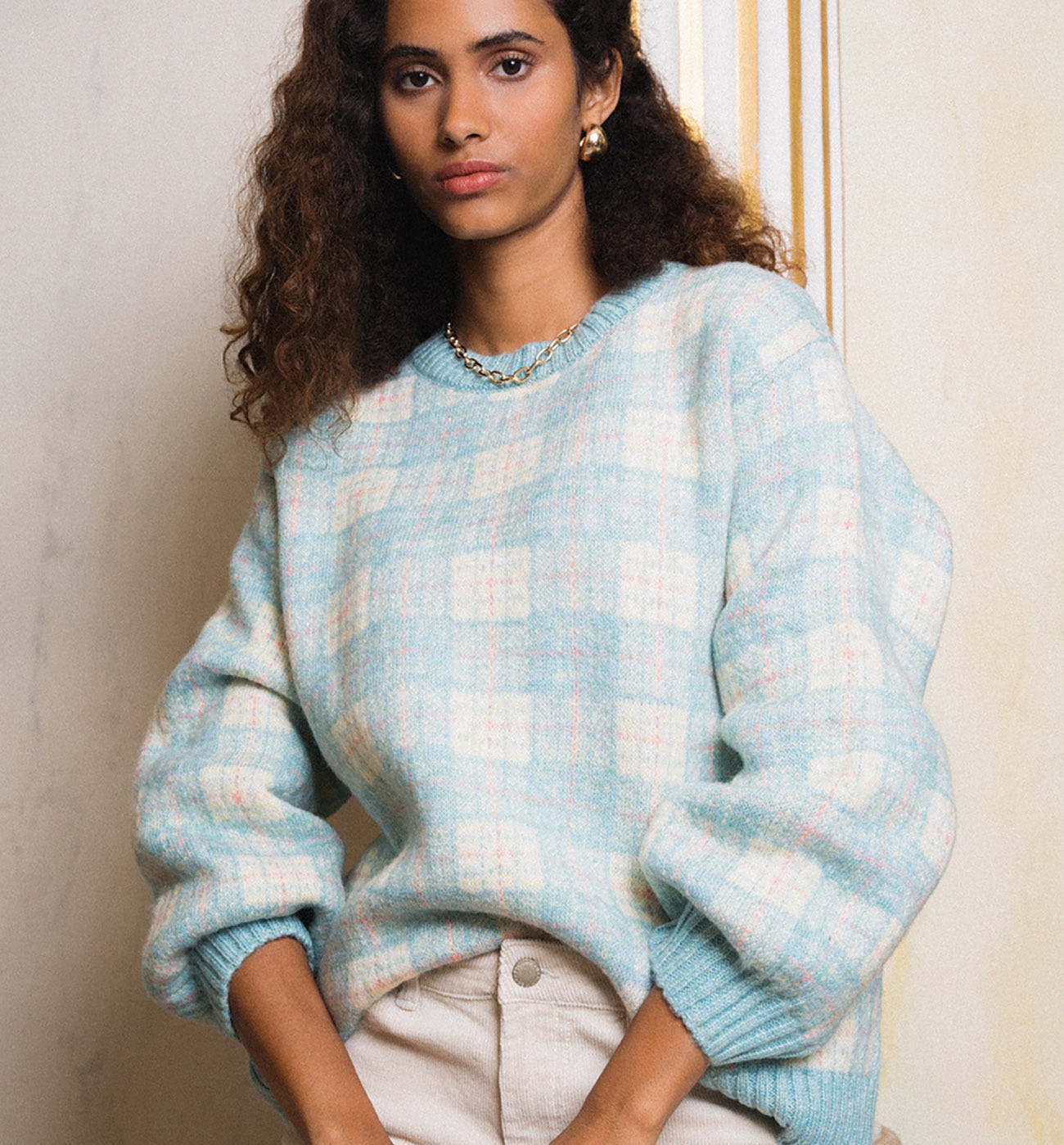 Pastel checked jumper - Denim checks