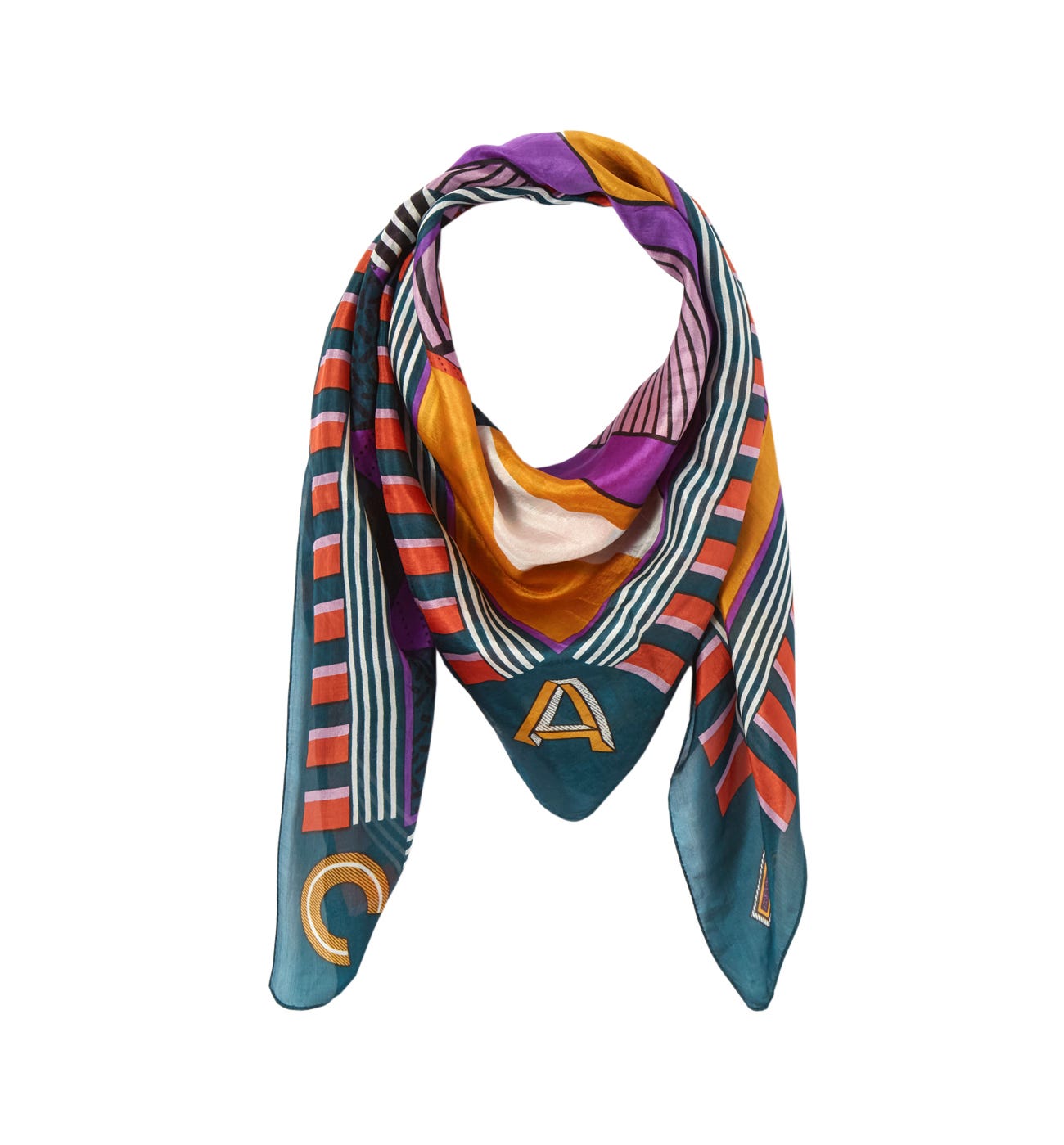 Silk scarf in original motif - Multicolour print