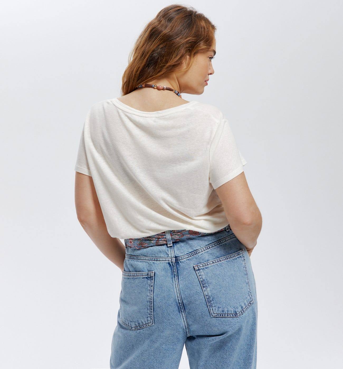 V Neckline Top Ecru
