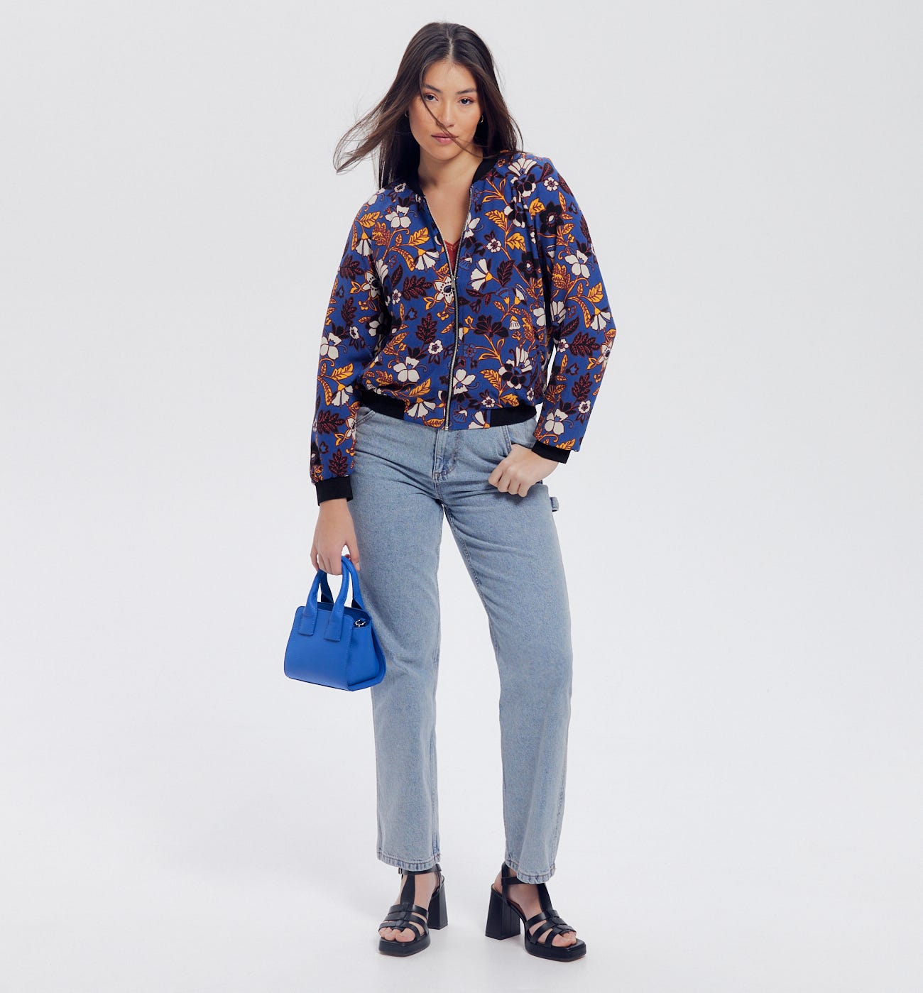 Patterned bomber jacket - Navy blue print