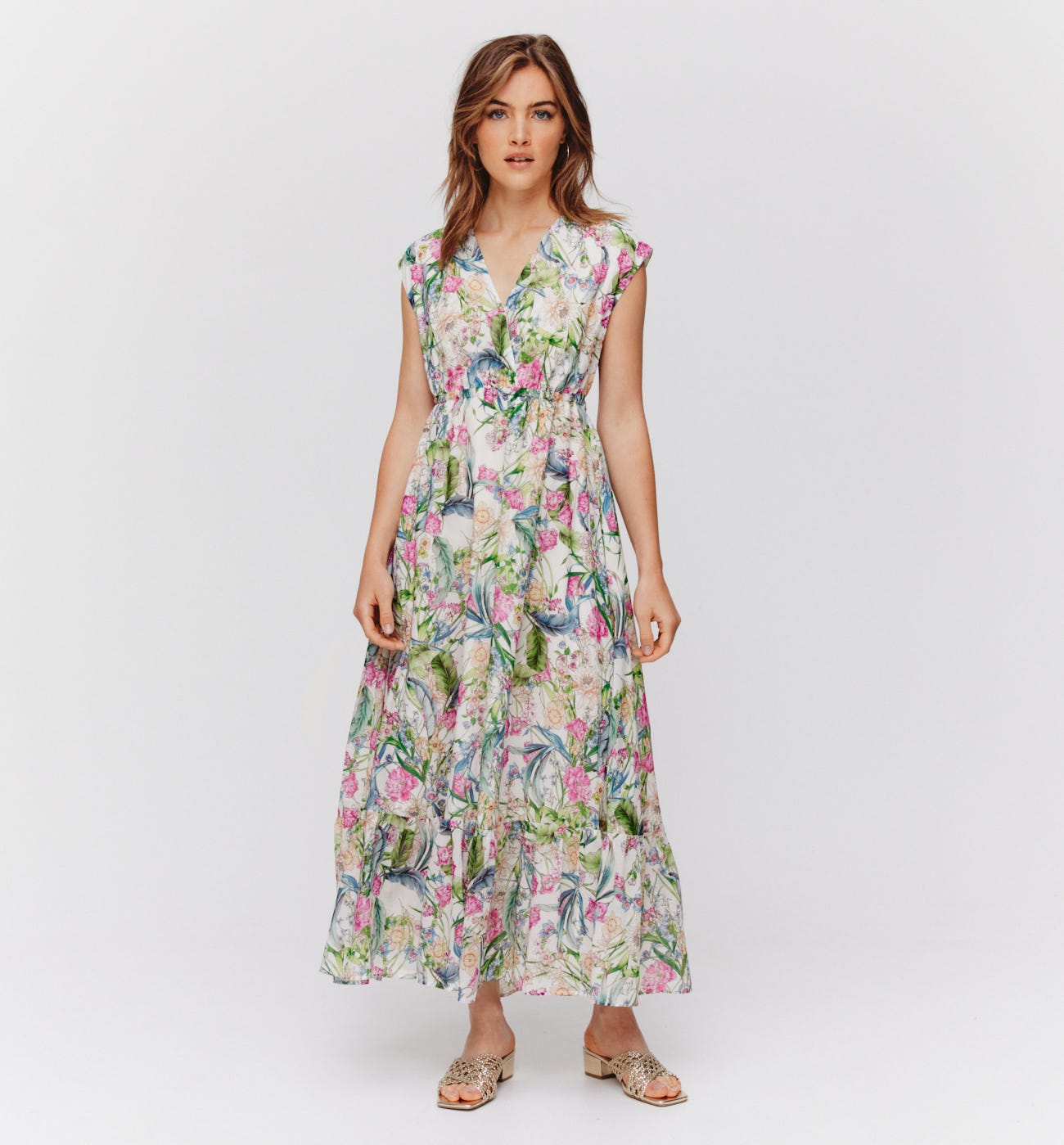 Long Patterned Dress Ecru Print