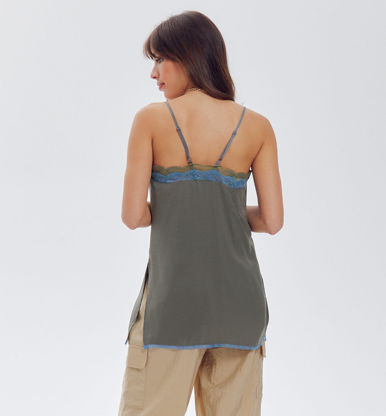 Satin strappy top - Dark grey