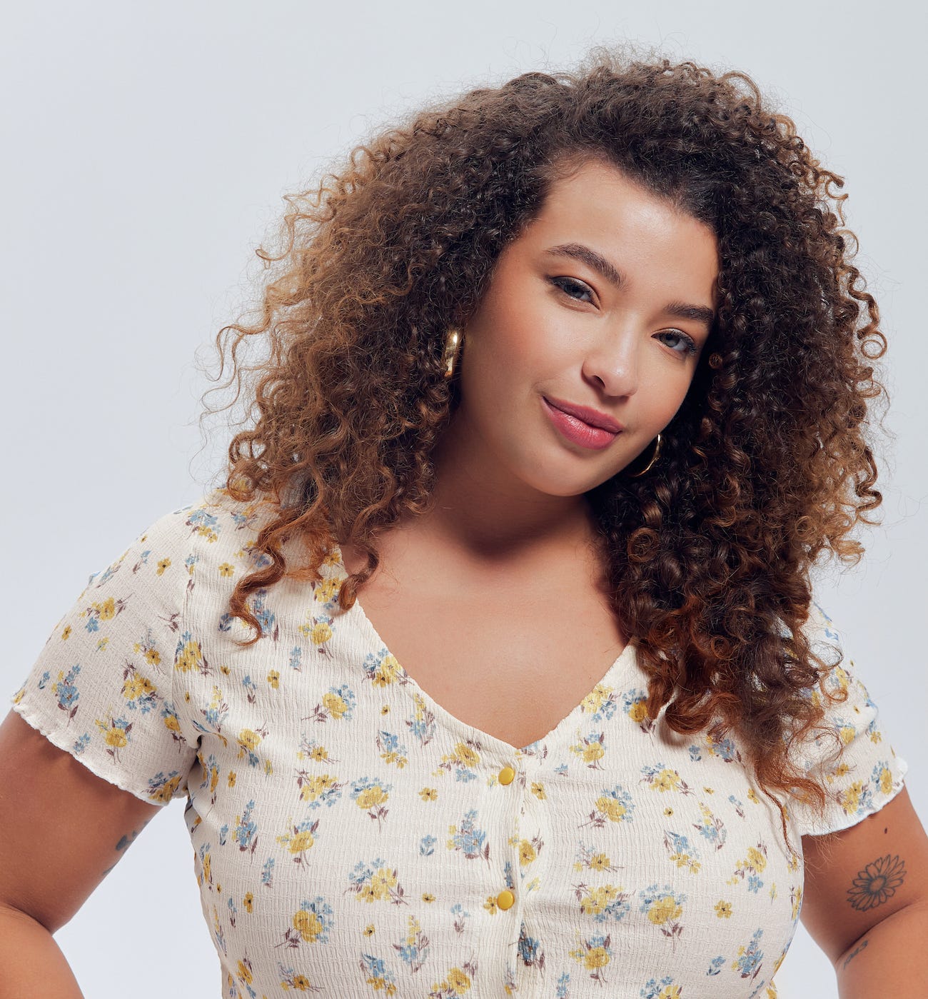 Short floral top - Ecru print