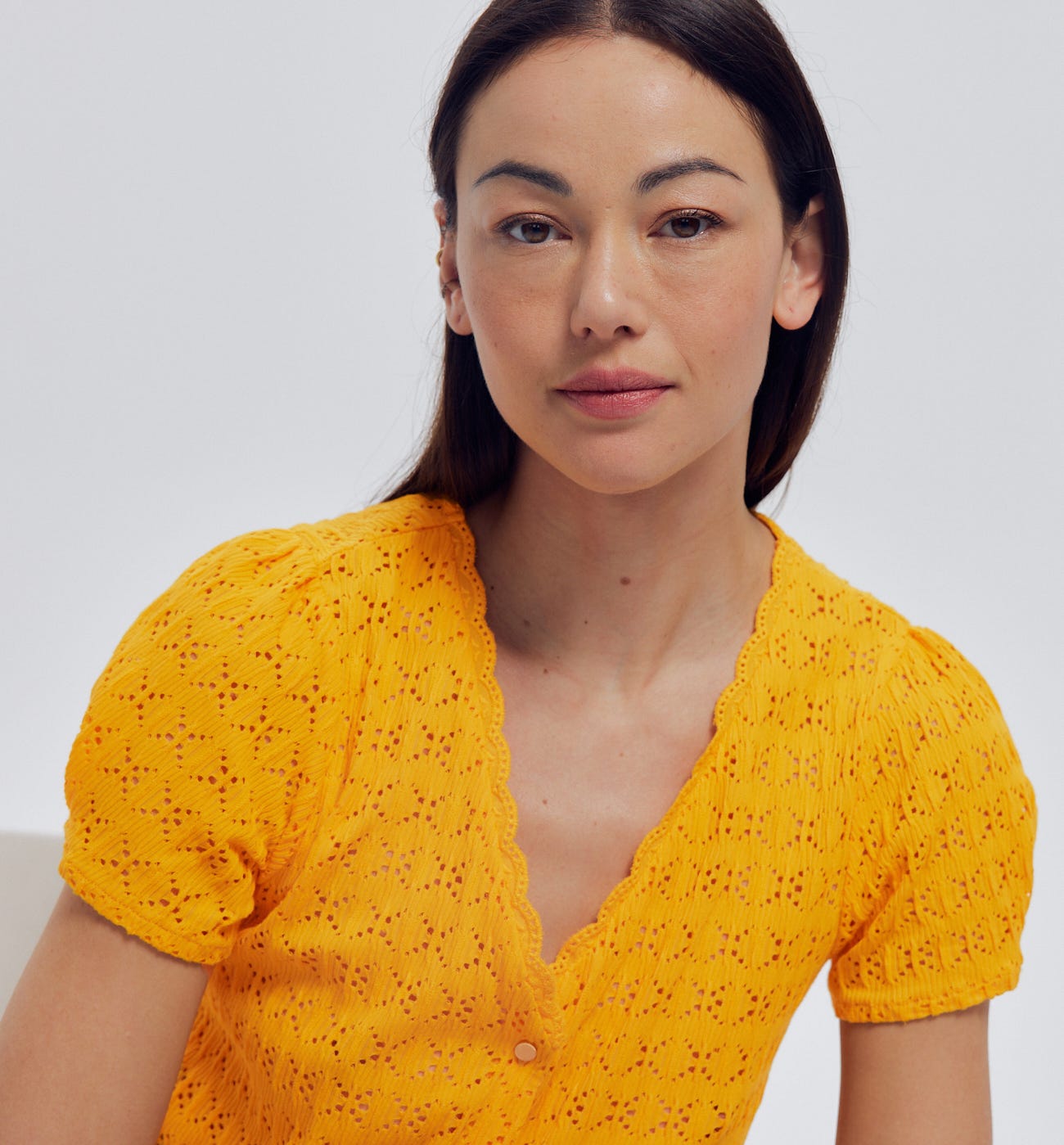 Plain openwork top - Orange