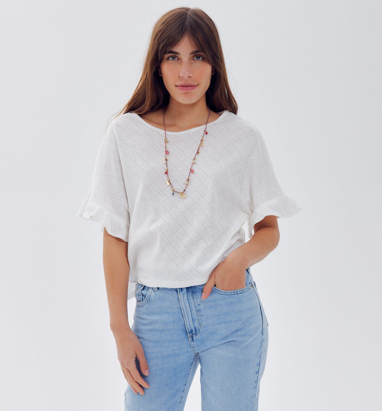 Openwork pointelle top - Ecru