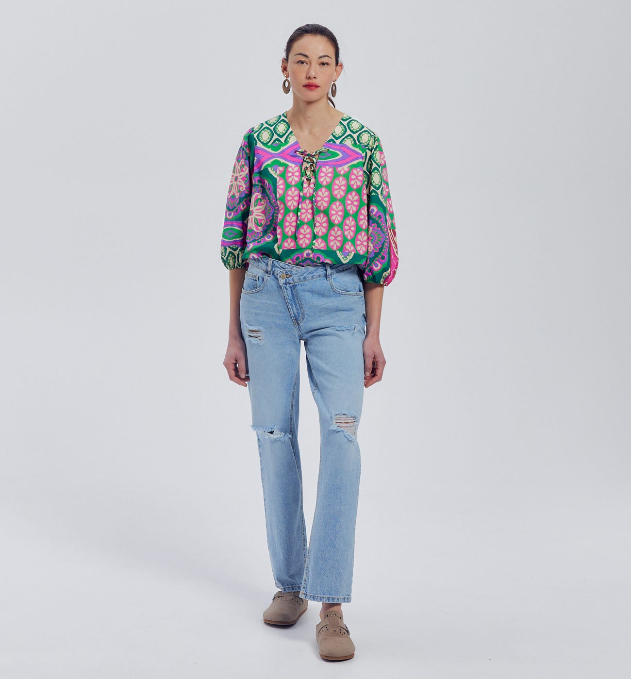 Patterned cotton blouse - Multicolour print