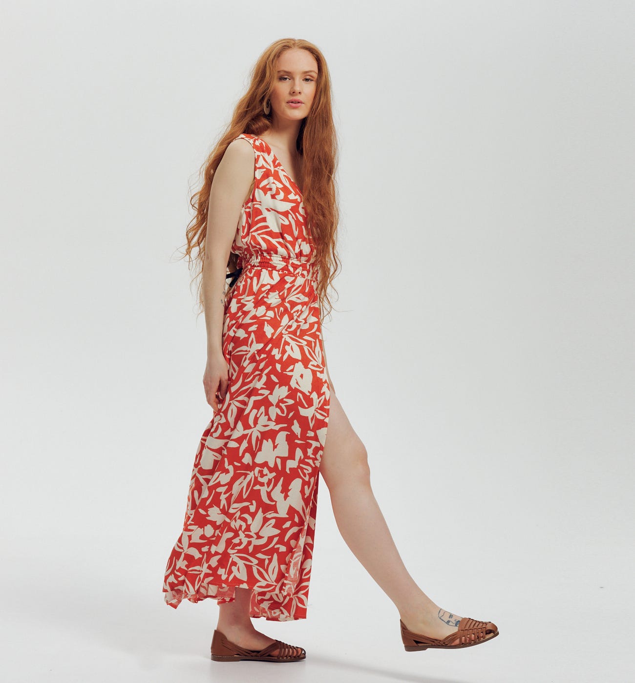 Long plain dress - Red print