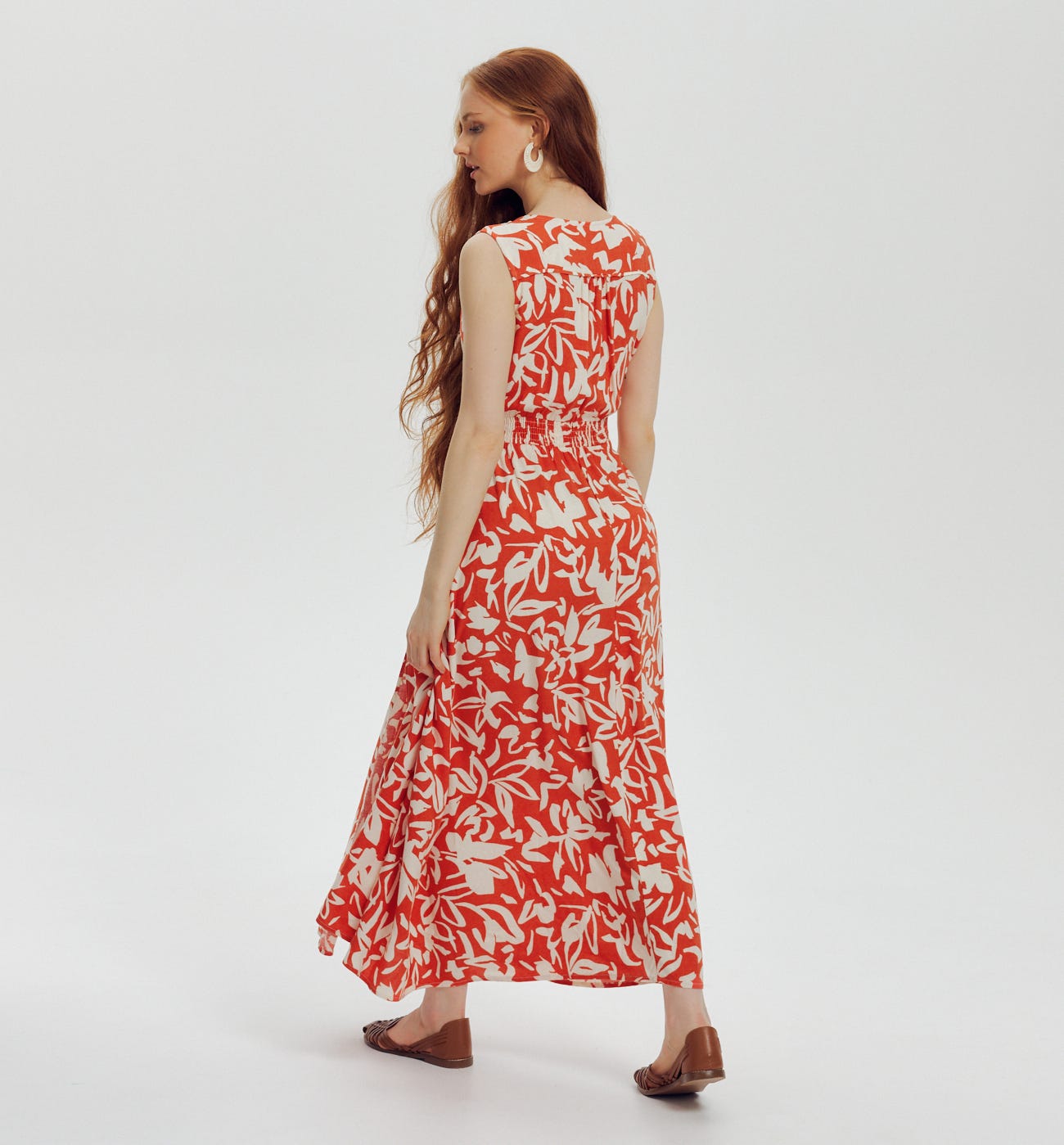 Long plain dress - Red print