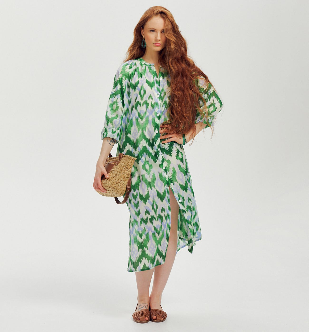 Long tunic dress - Ecru print