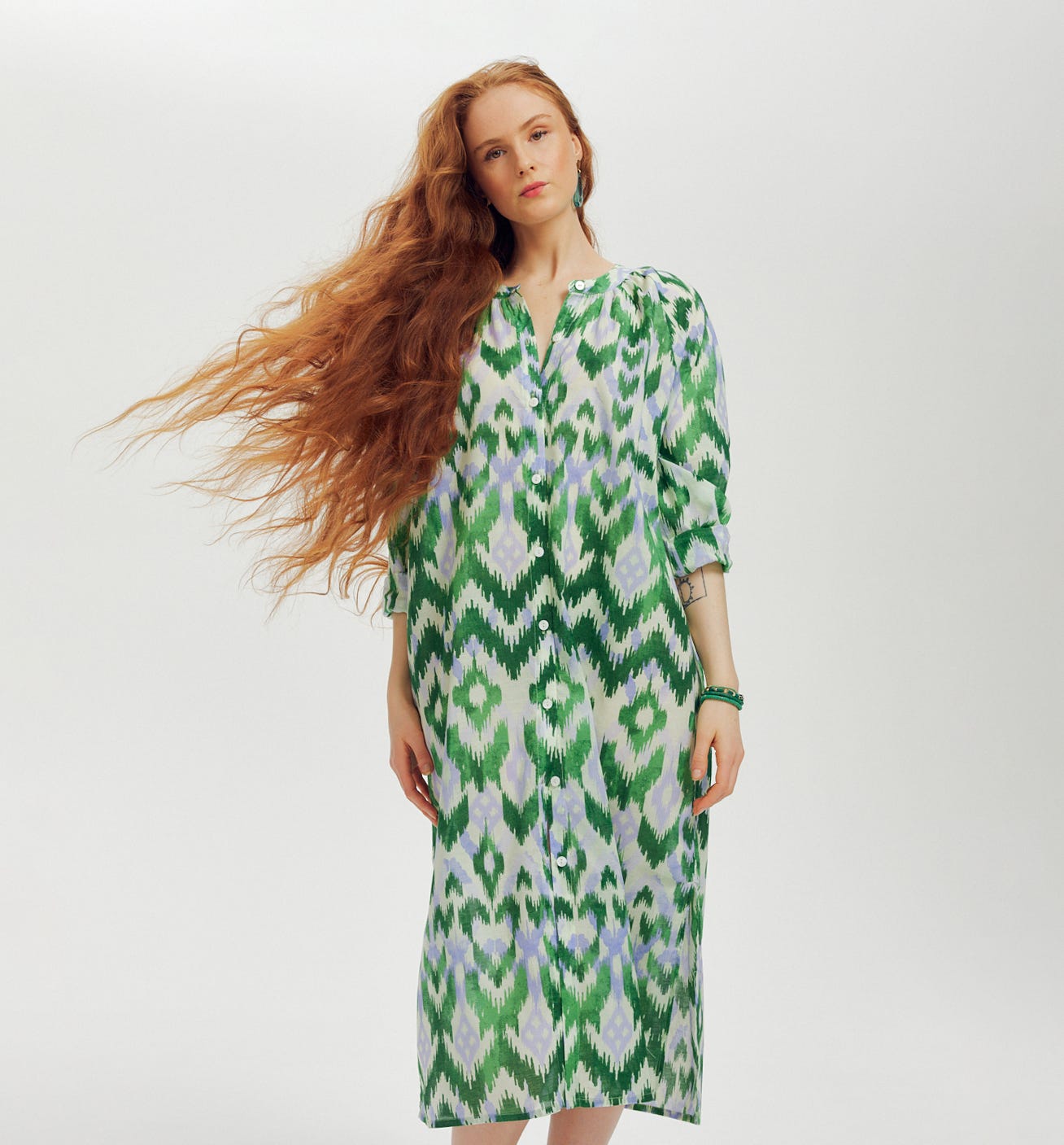Long tunic dress - Ecru print