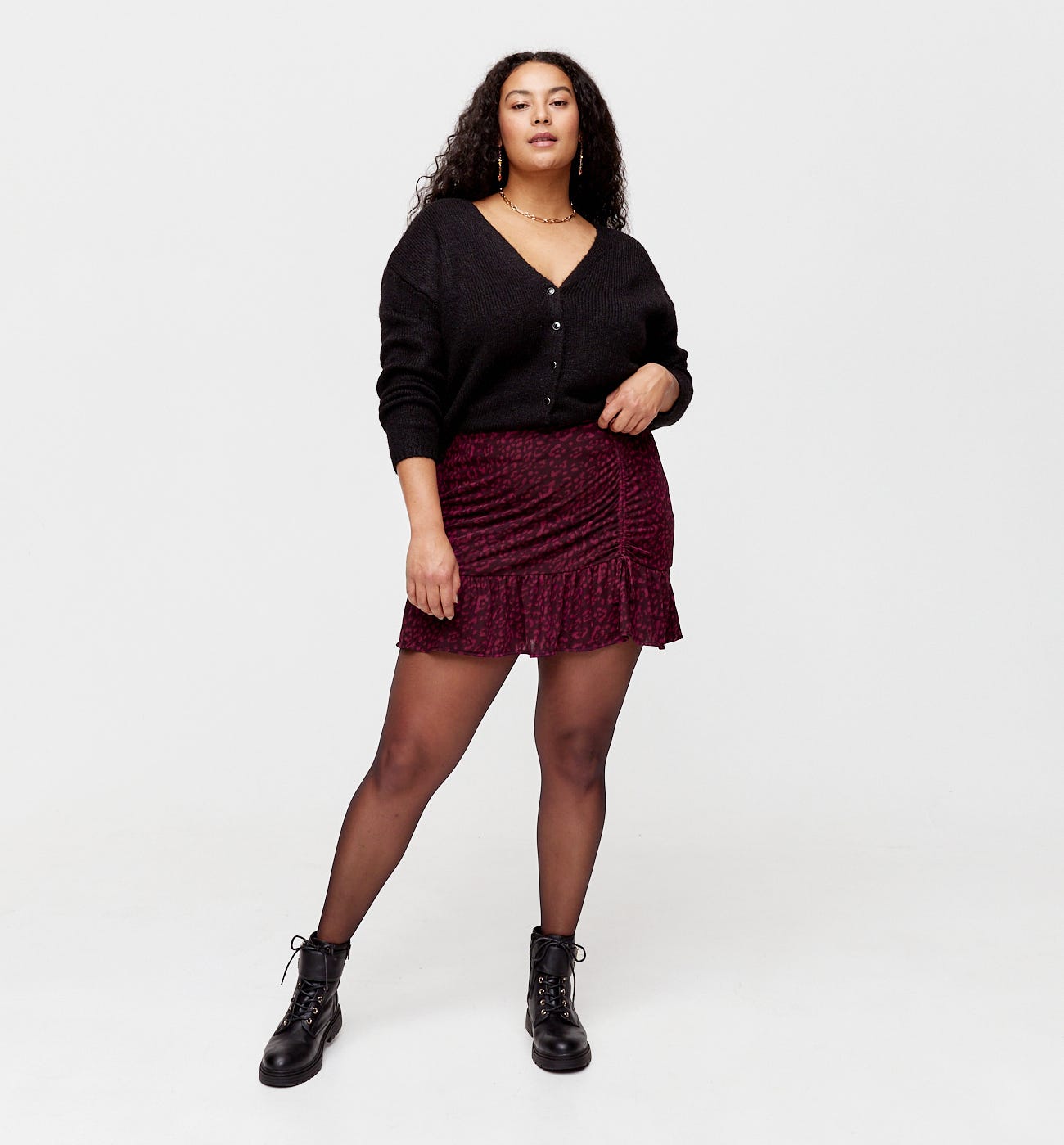 Short Frilly Skirt Bordeaux Red Print