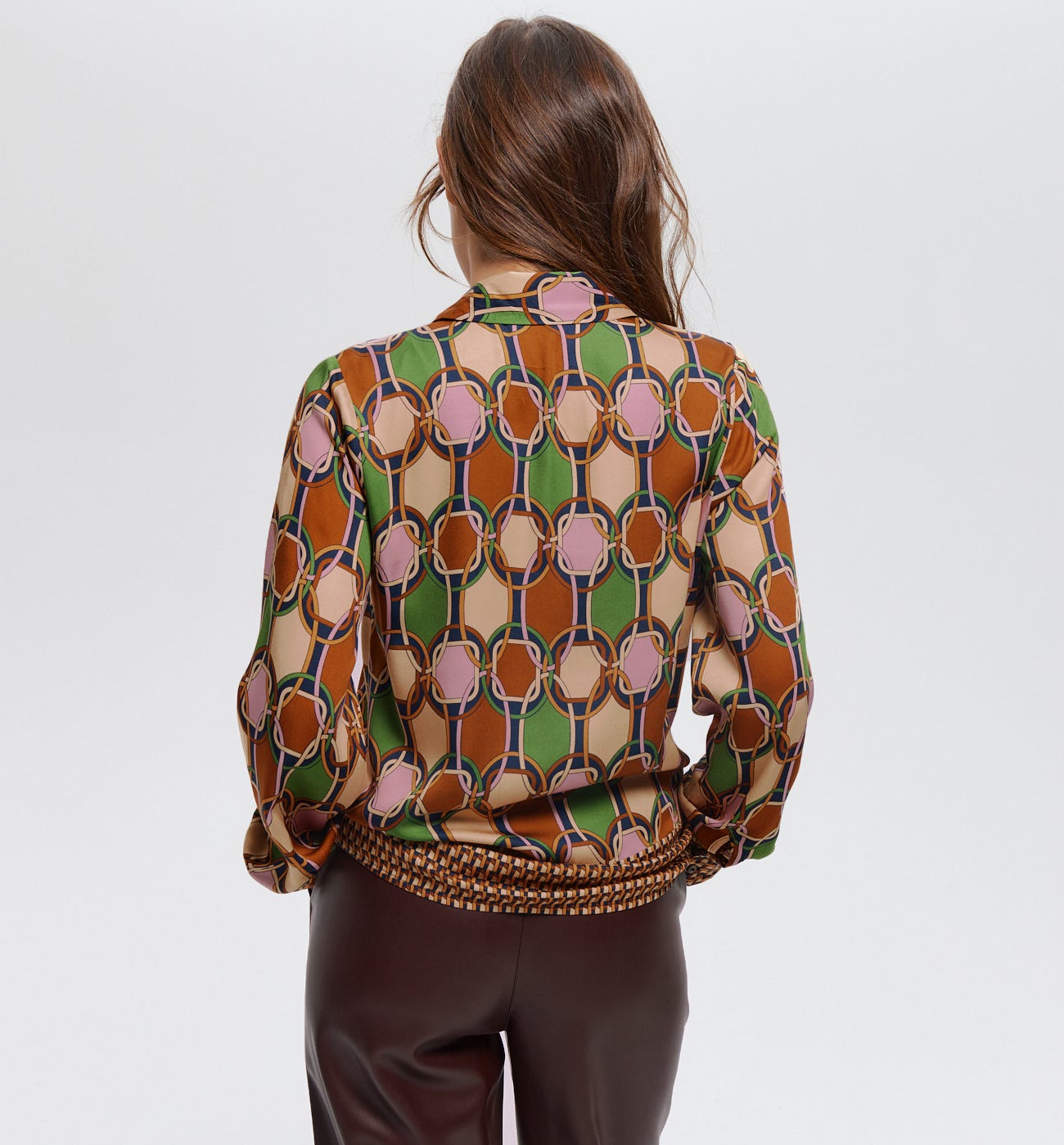 Patterned satin shirt - Caramel