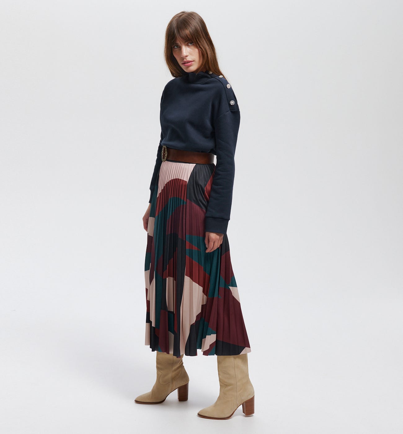 Patterned pleated skirt - Orange print