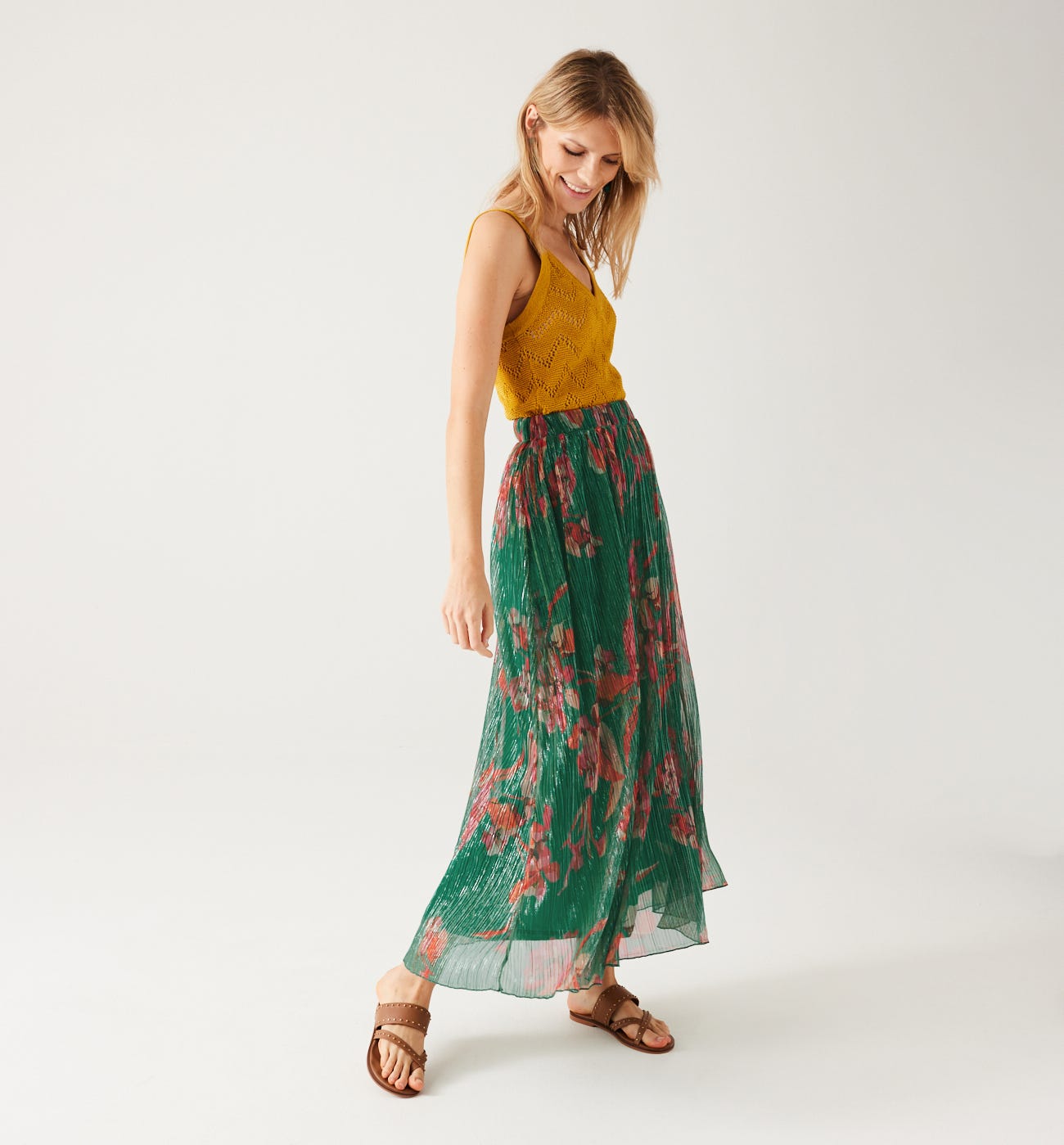 Long Patterned Glitzy Skirt Turquoise Prints