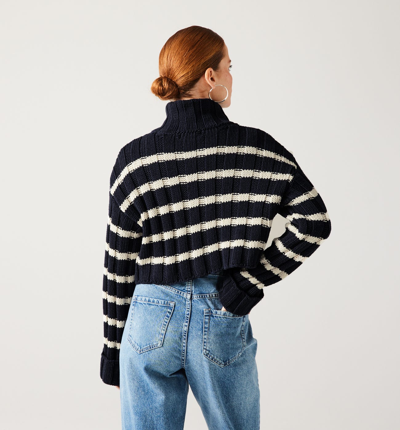 Short nautical cardigan - Navy blue stripes