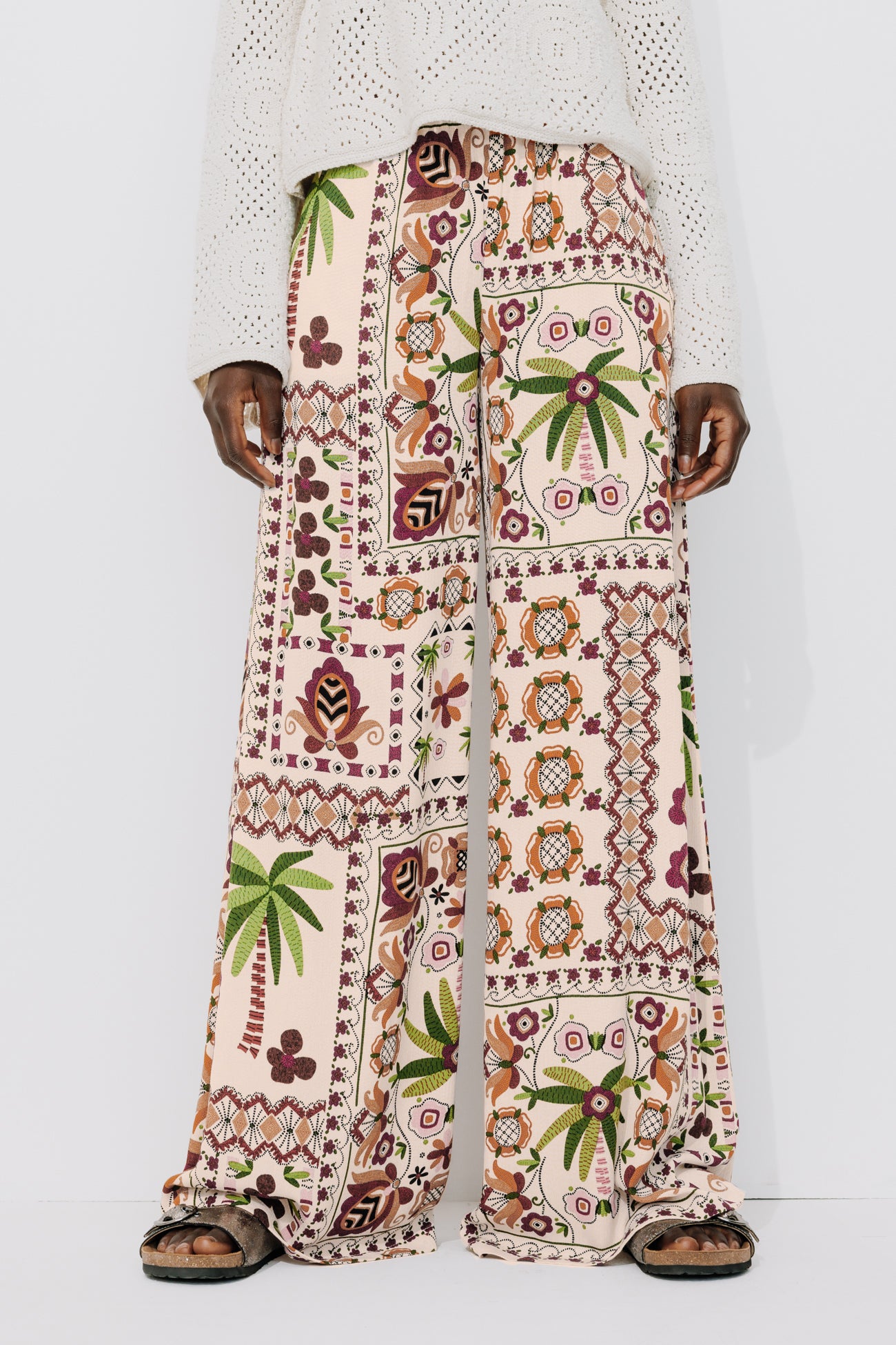 Wideleg patterned trousers - Ecru print