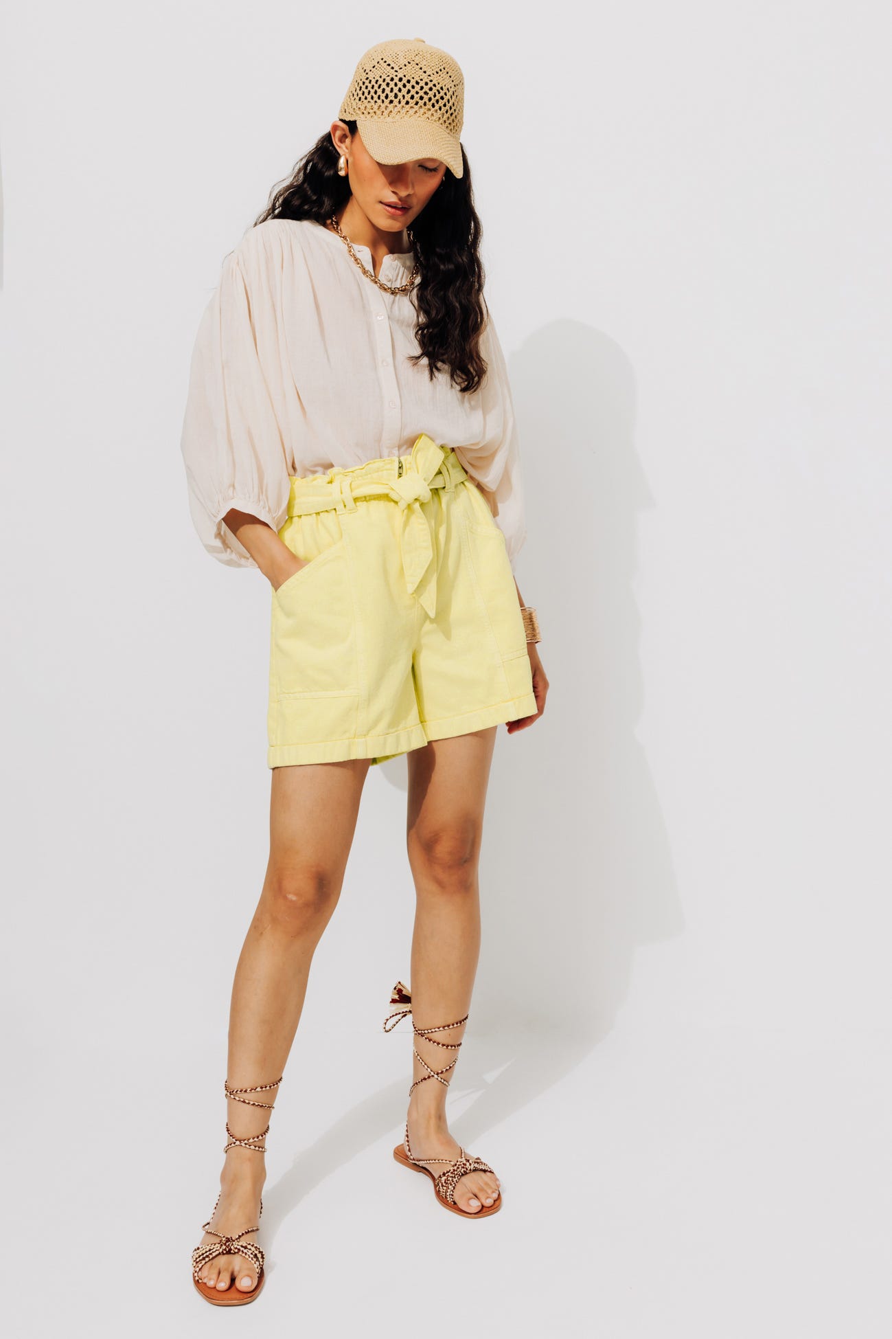 High-waist paperbag shorts - Light yellow High-waist paperbag shorts - Light yellow
