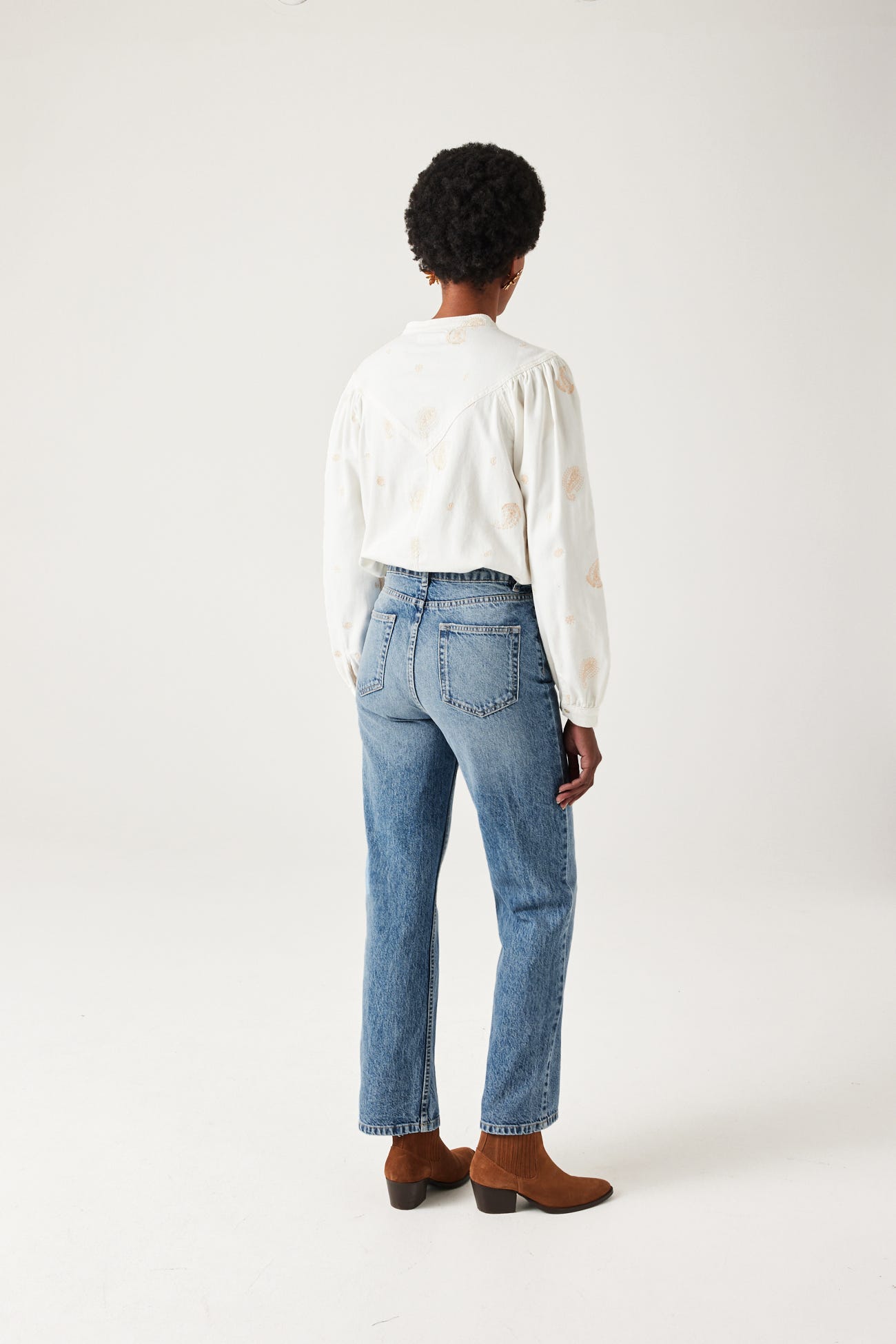 High Waist Straight Leg Jeans Light Denim