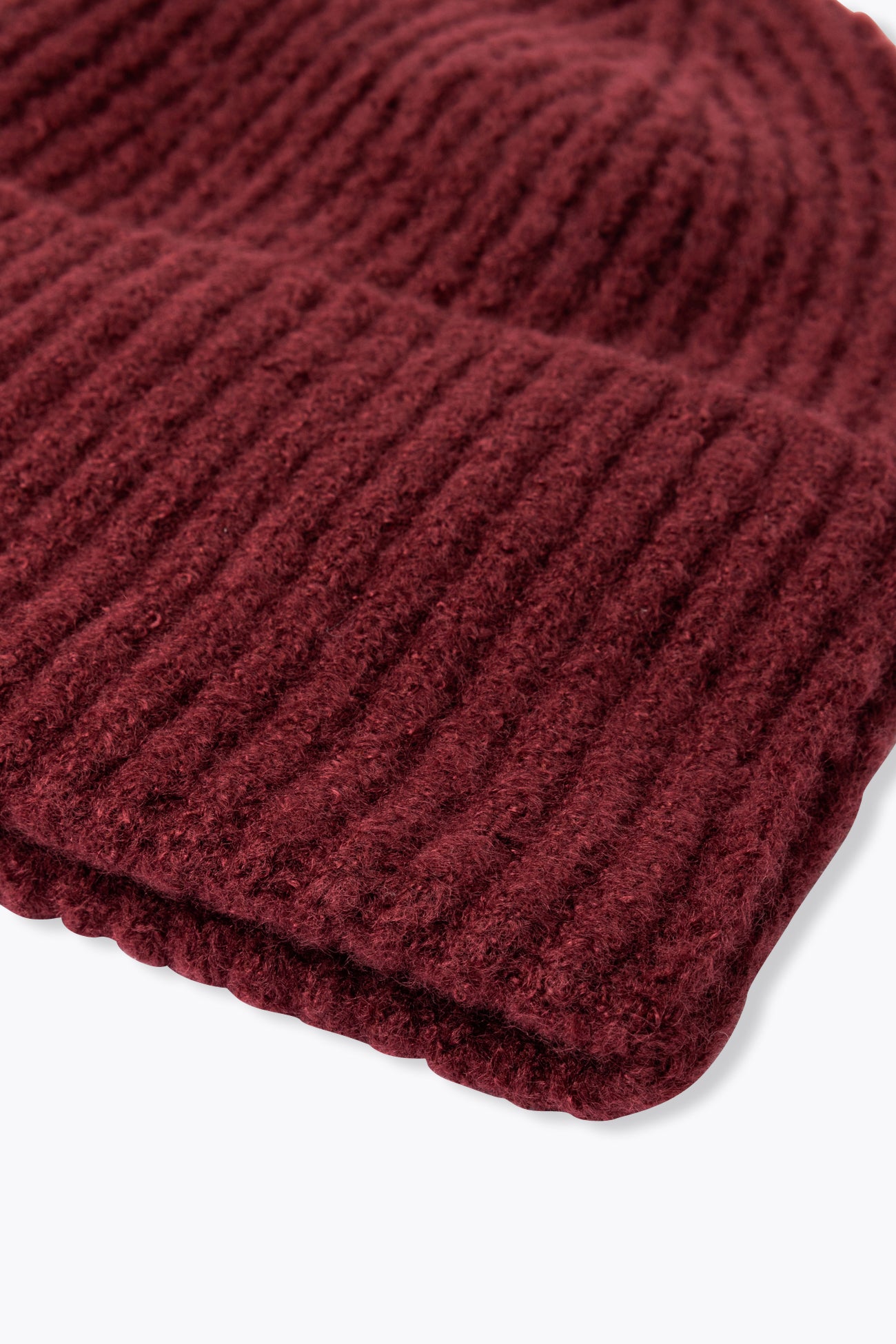Turn-up rib knit hat - Bordeaux red