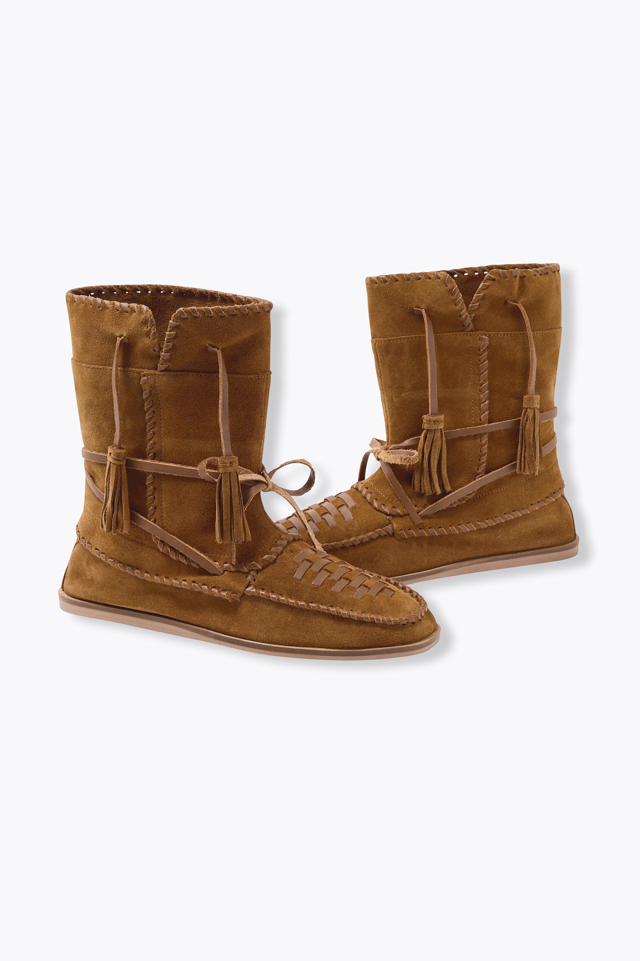 Suede leather flat boots - Camel