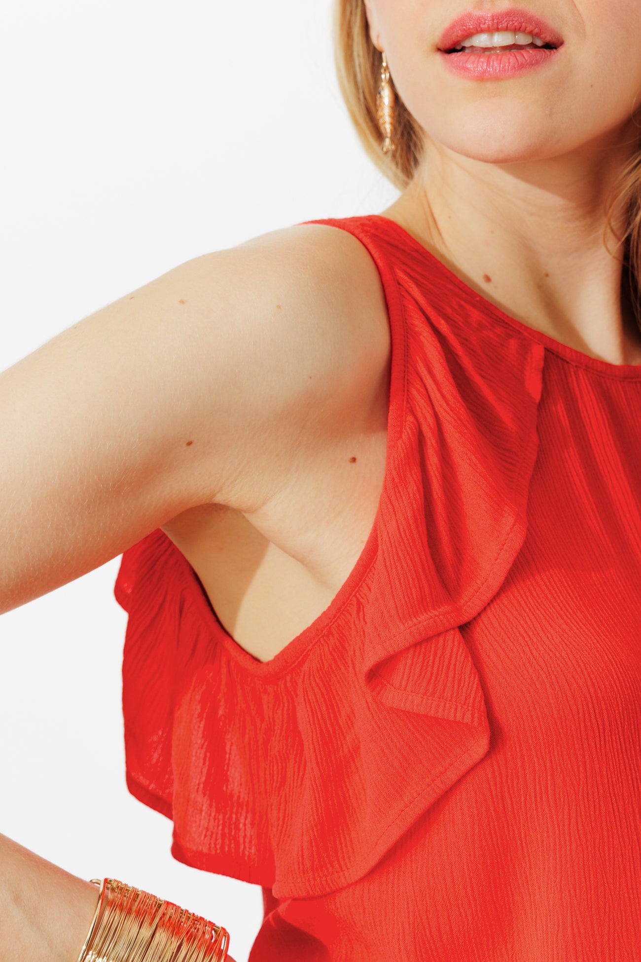 Plain frilly top - Cherry red