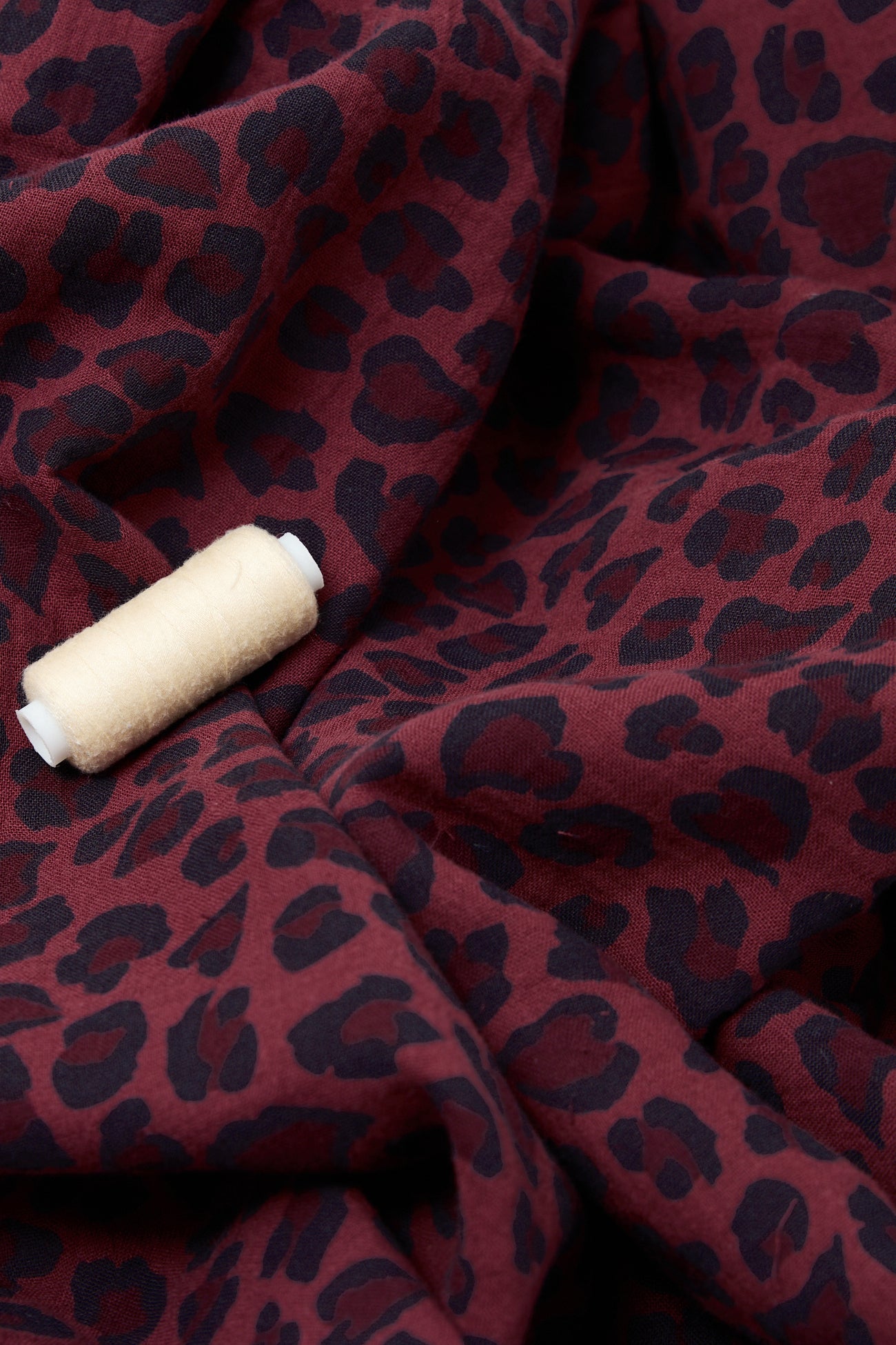 3m leopard cotton fabric cut - Bordeaux red print