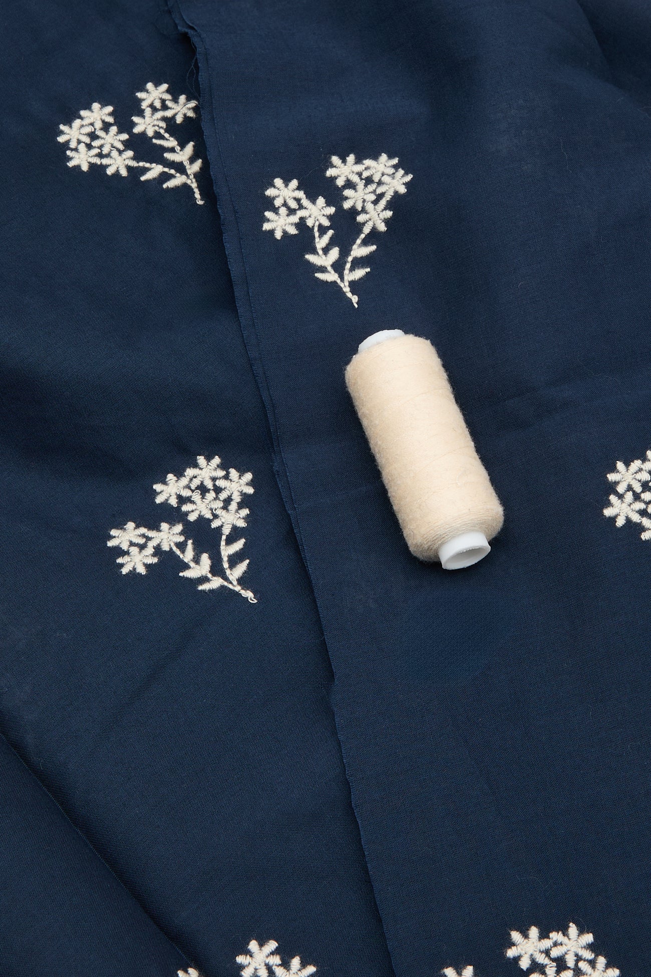 3m embroidered cotton fabric - Navy blue print